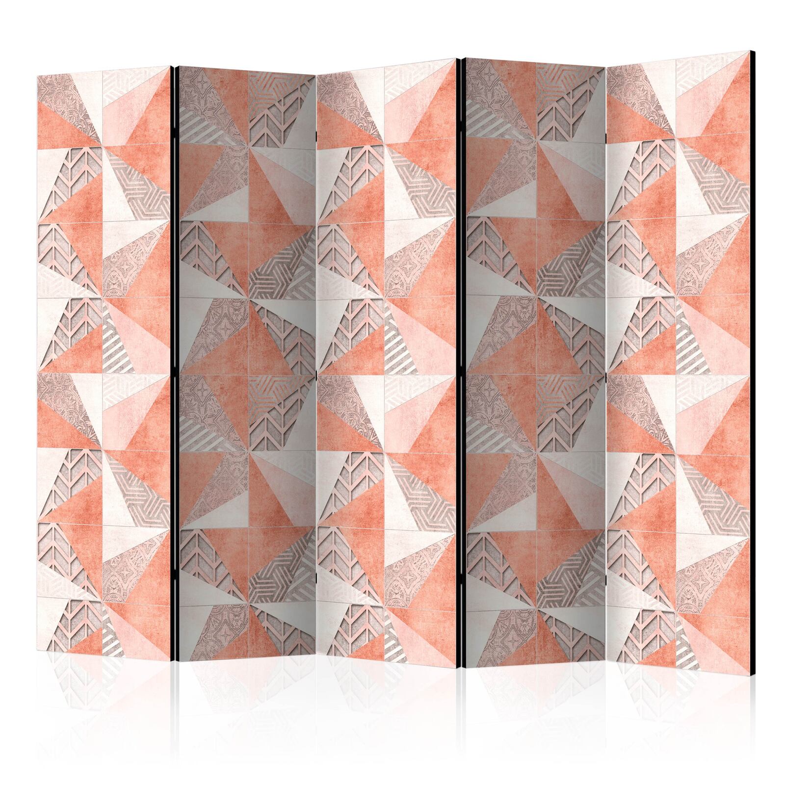 Paravent 5 Volets Spring Geometry Motif Artistique 225 x 172 cm Rose et ...