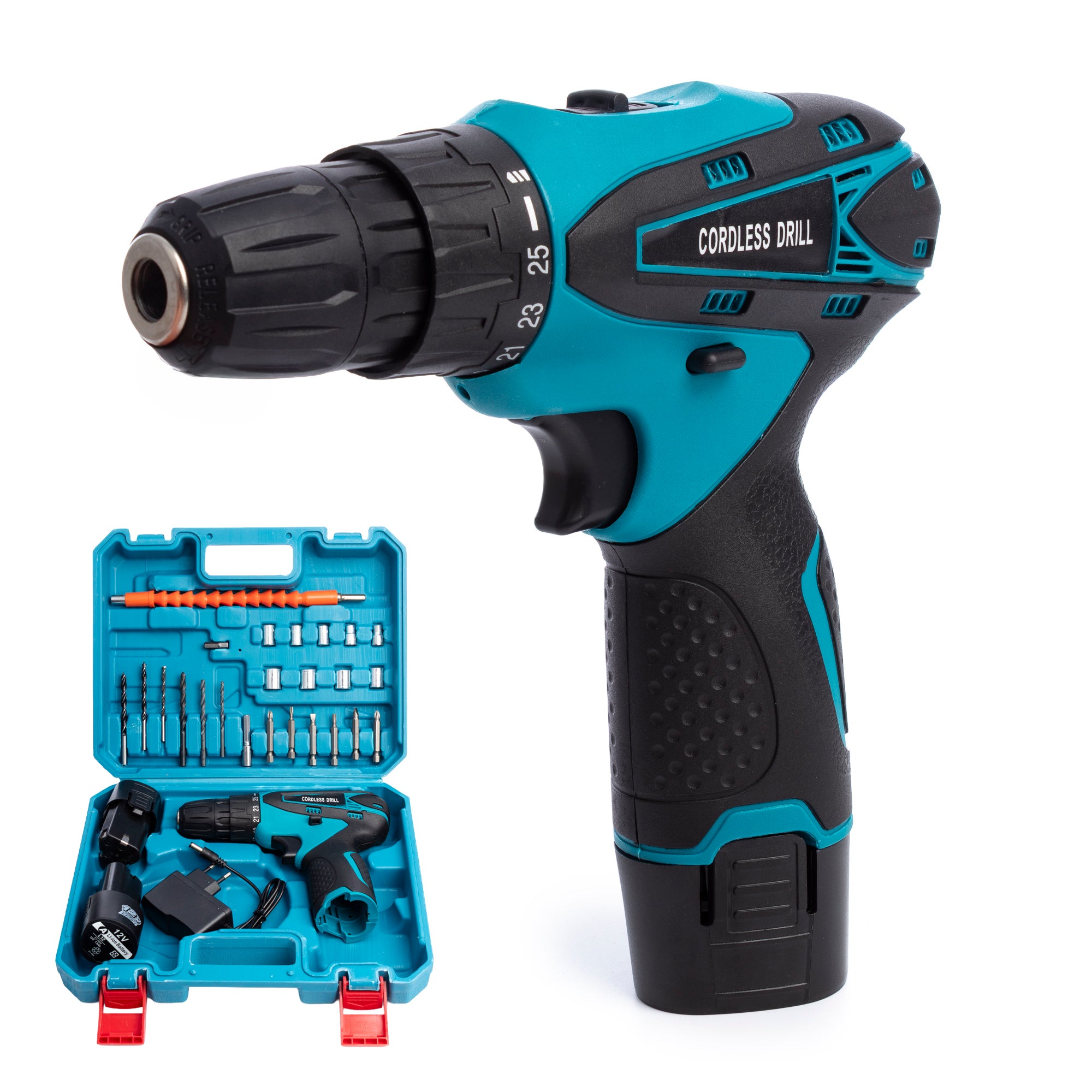 Taladro eléctrico inalámbrico 12V con doble velocidad, maletín de ...