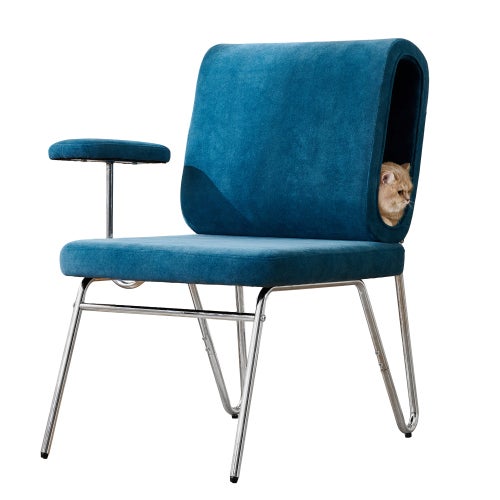 Chaise de bureau avec niche pour chat intégrée, tissu anti-griffures ...