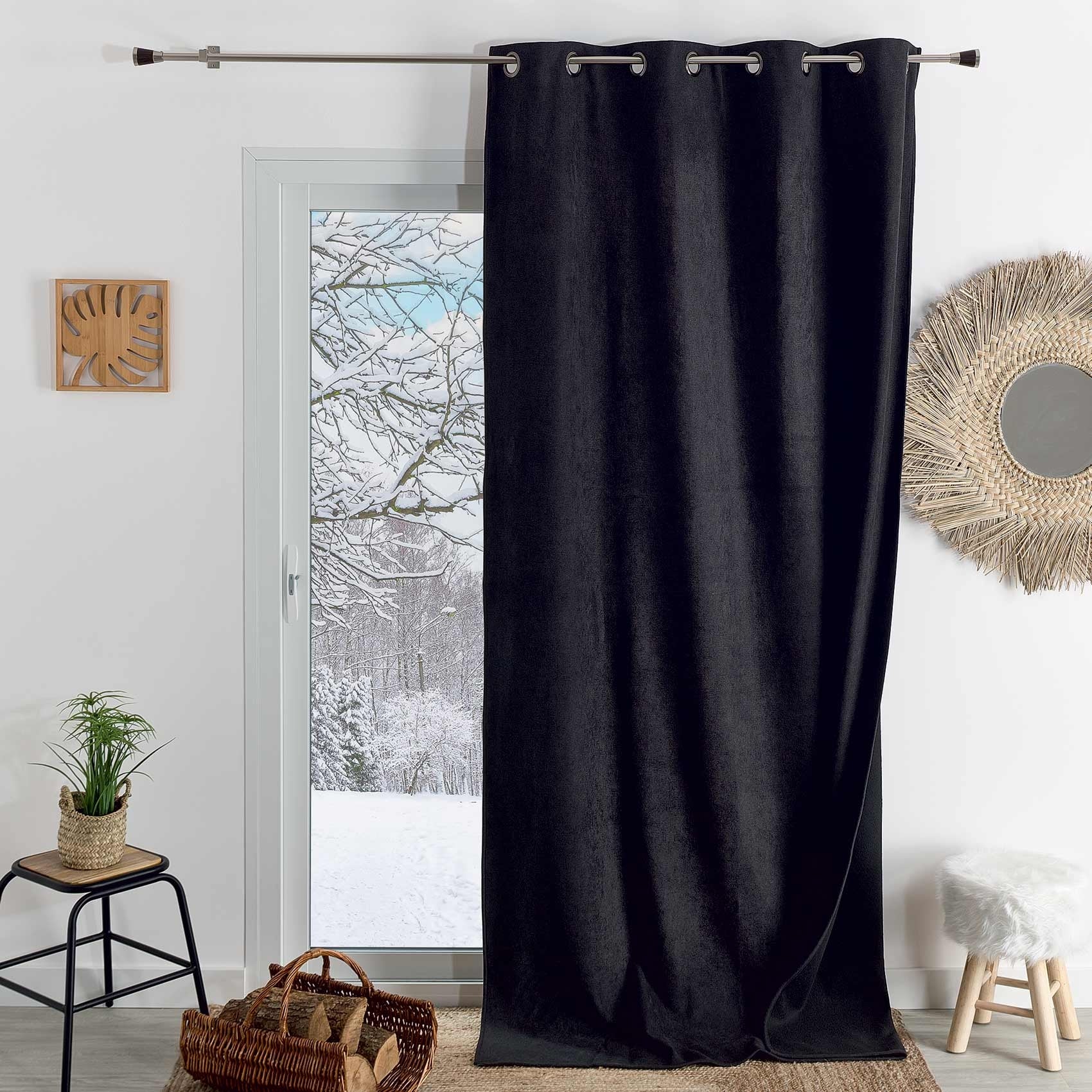 Rideau thermique phonique et semi occultant KONFOR - Noir - 140x260 cm ...