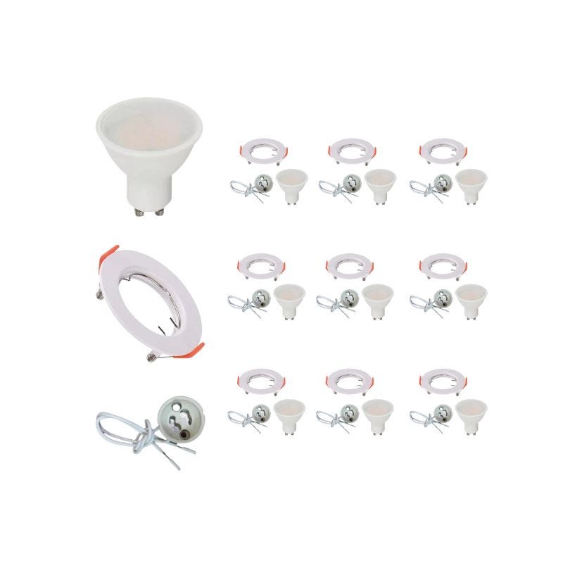 Lot De 10 Kits Spots Led Encastrables Blancs Avec Gu10 4 5w V Tac Pro