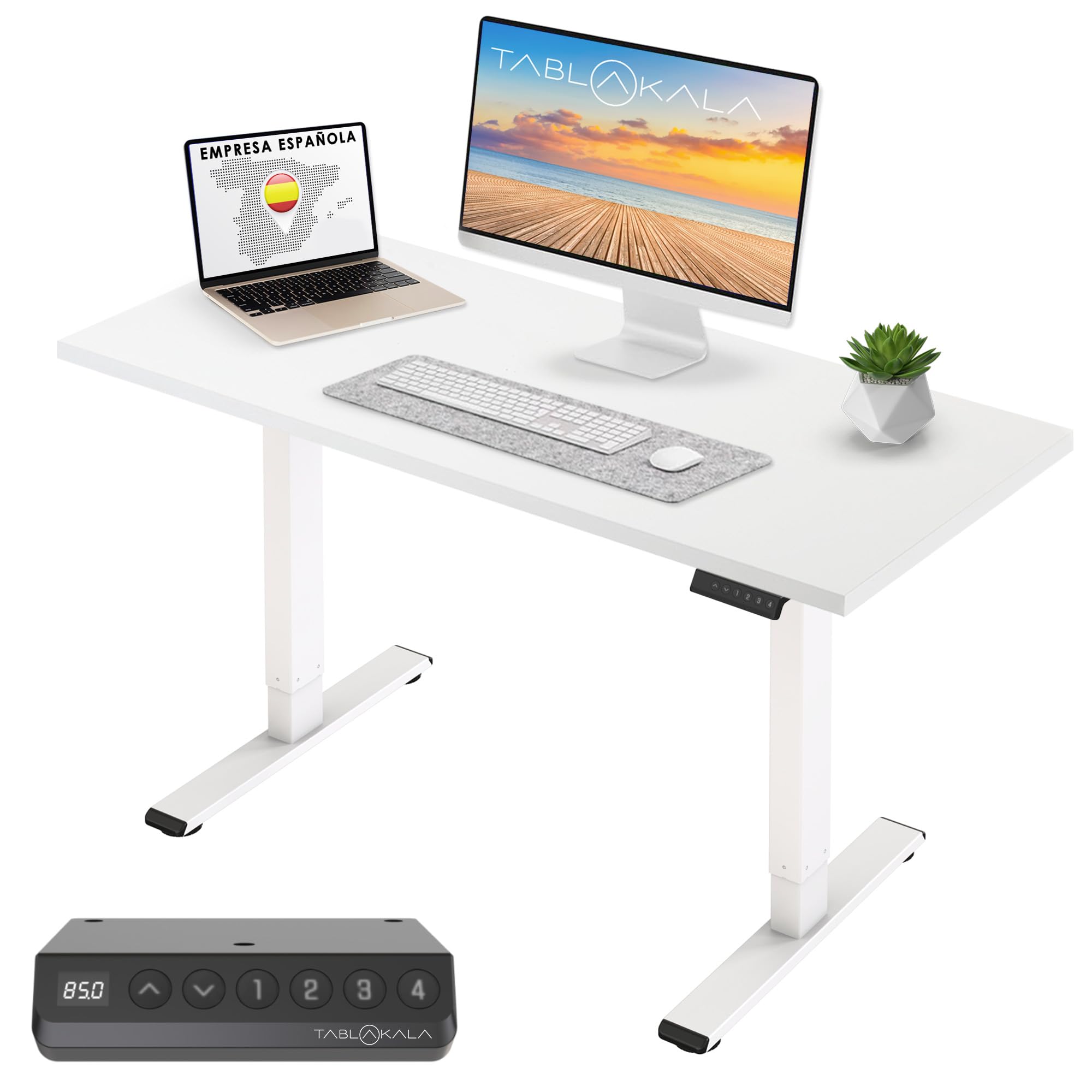 Tablakala Mesa Elevable 1 Motor | Blanco | Tablero 160x80x3 cm Blanco | Ajustable en Altura 71 a ...