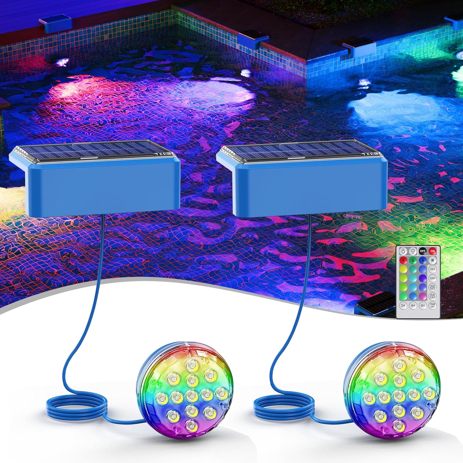 Juego de 2 luces solares para piscina, lámparas solares LED para ...