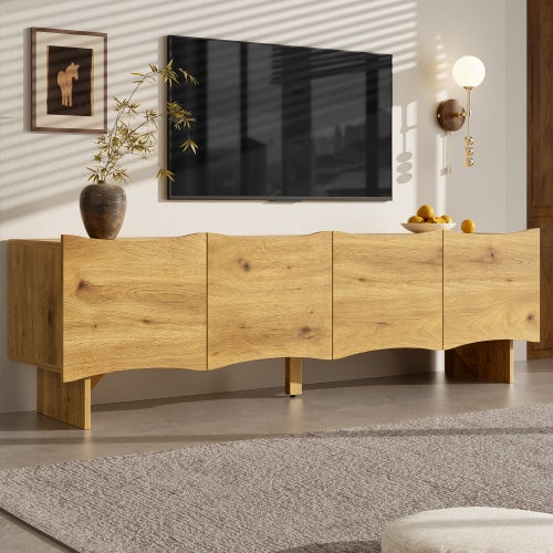 Mueble TV moderno 155x36x47 cm con 4 puertas, espacio de almacenamiento ...