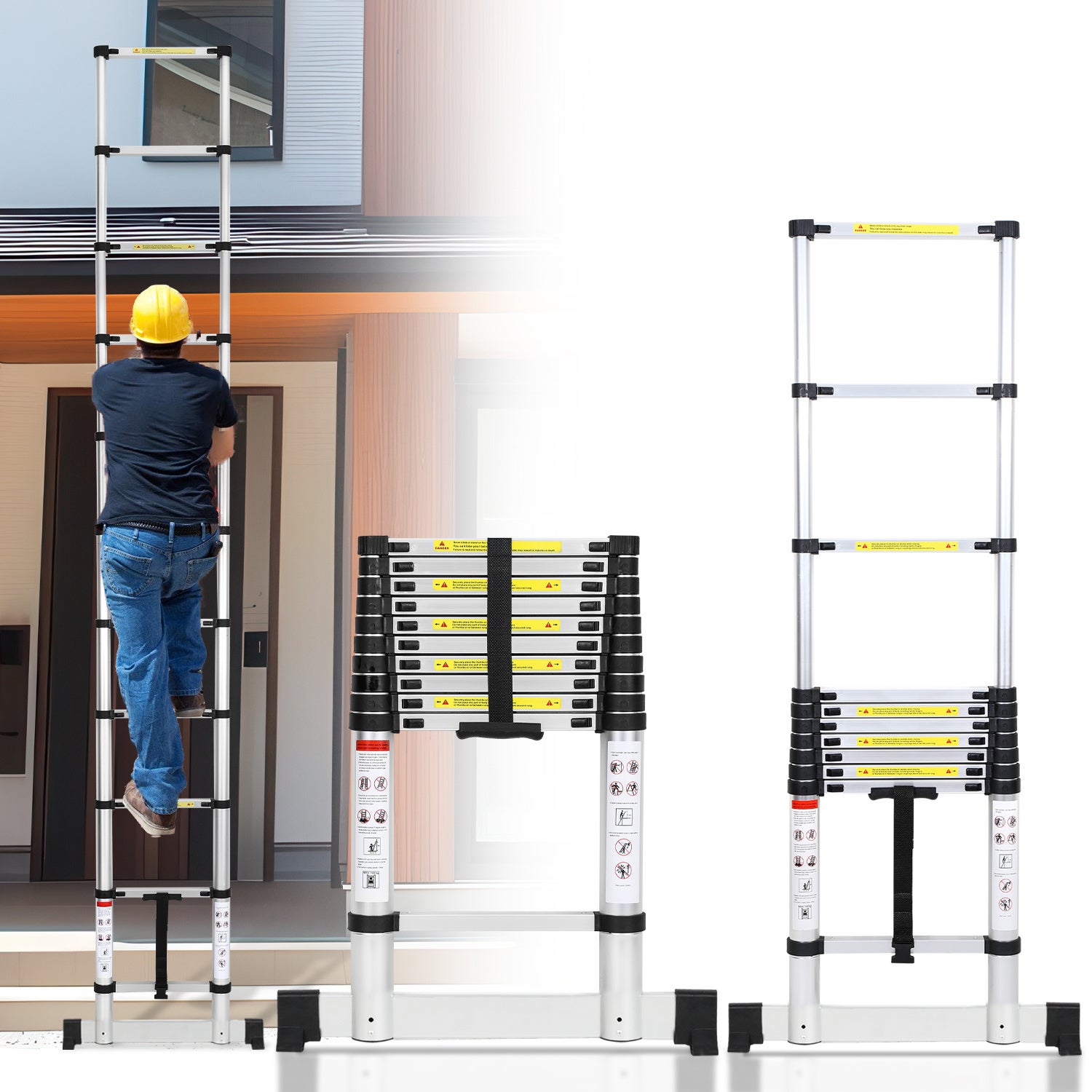 Échelle télescopique 3,2m avec stabilisateur, pliante, multifonction ...