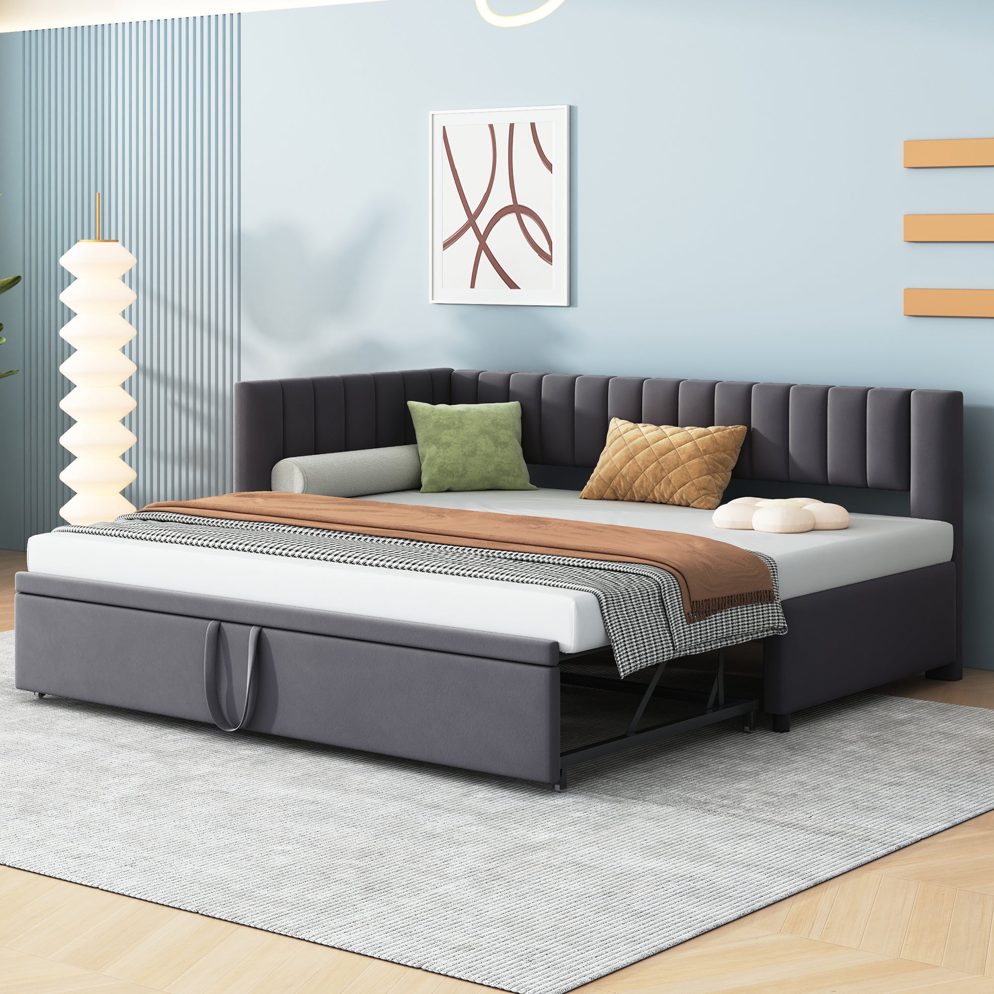 Canapé-lit L 90/180x200cm avec sommier - Matériau velours doux - Design ...