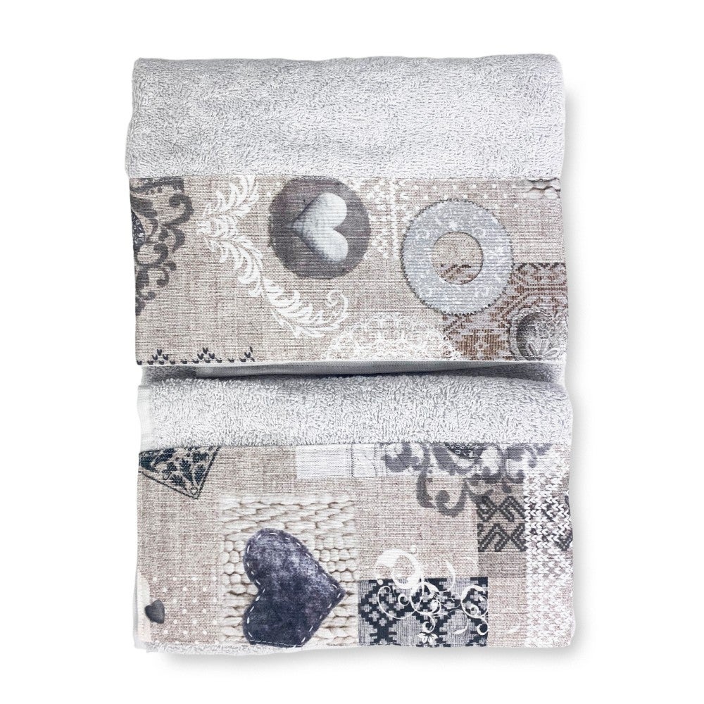 SET Toallas con borde tirolés SHABBY Beige en puro algodón Made in ...