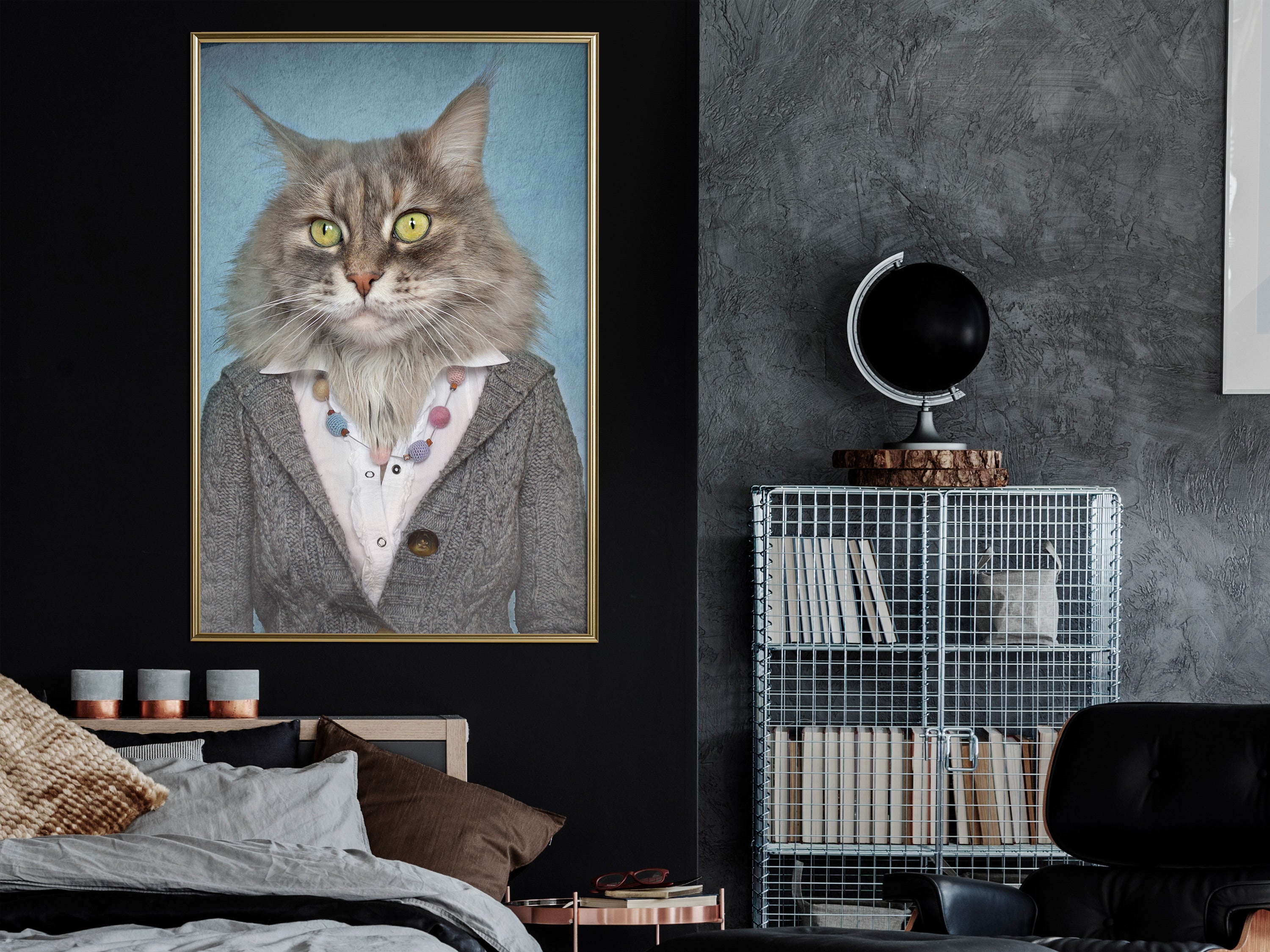 Affiche Murale Encadrée "Animal Alter Ego Cat" 21 x 30 cm Or | Leroy Merlin