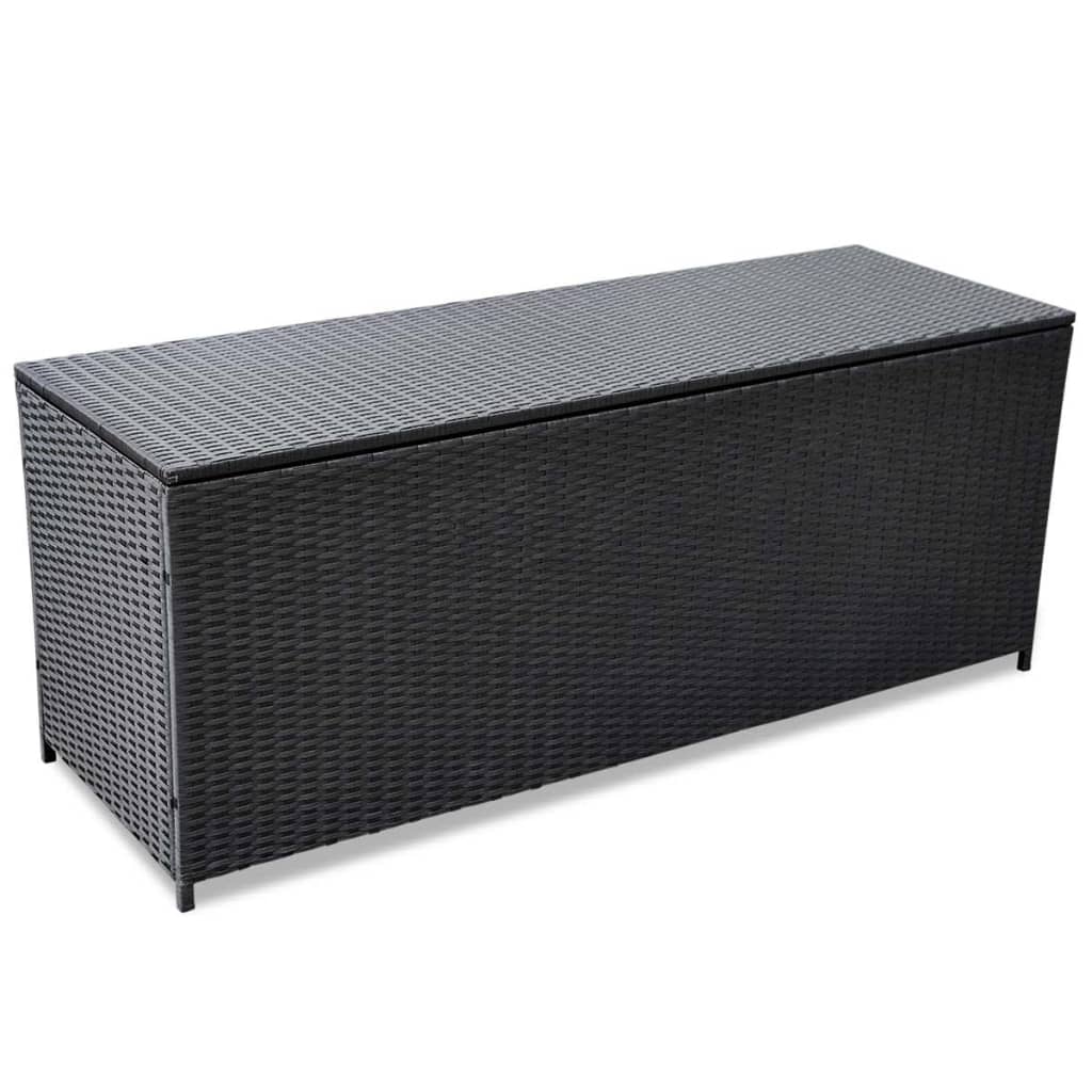 Caja de almacenamiento para jardín 150 x 50 x 60 cm resina tejida negra ...
