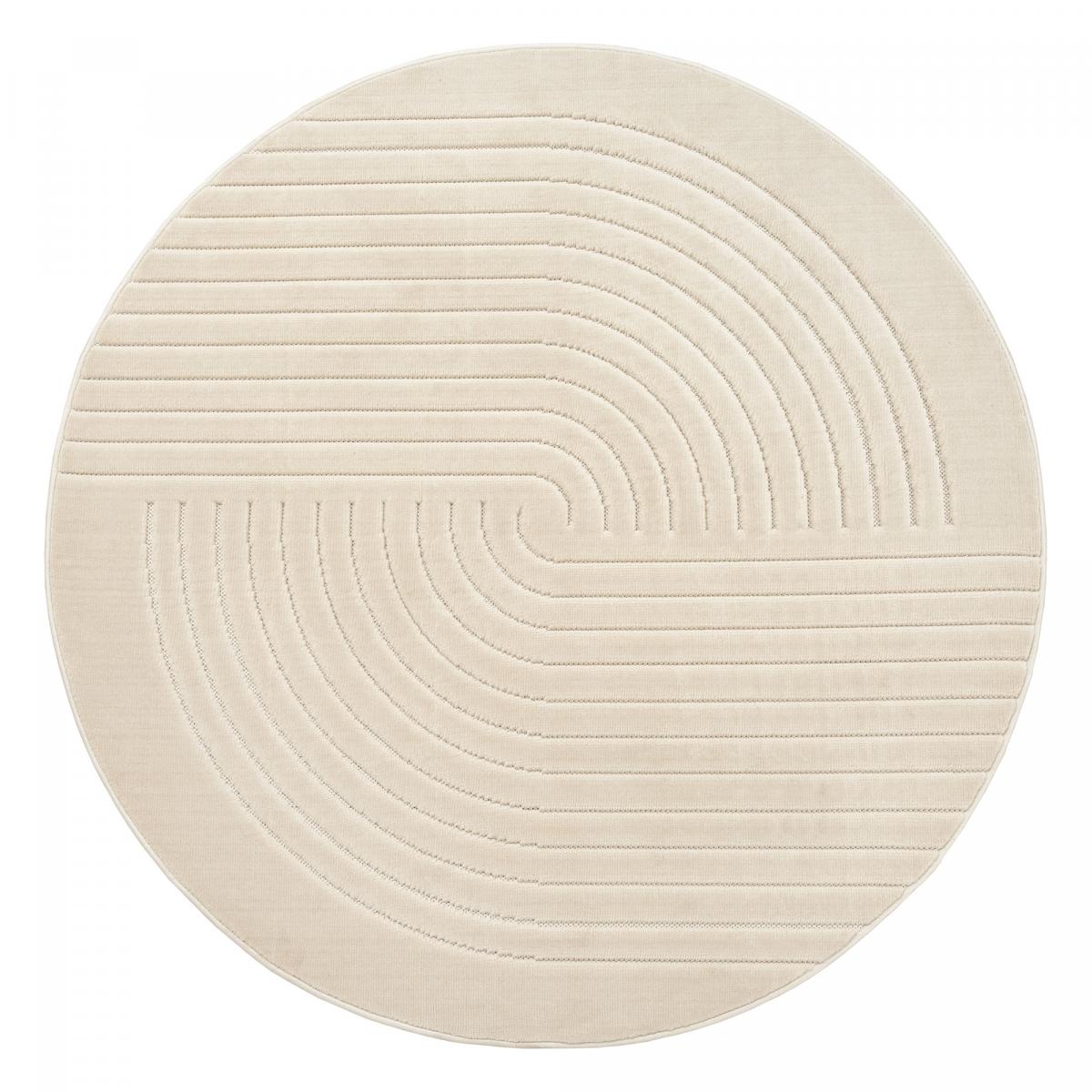 Tapis rond intérieur extérieur Ø160cm en relief LYN14 ARC6EL Beige ton ...
