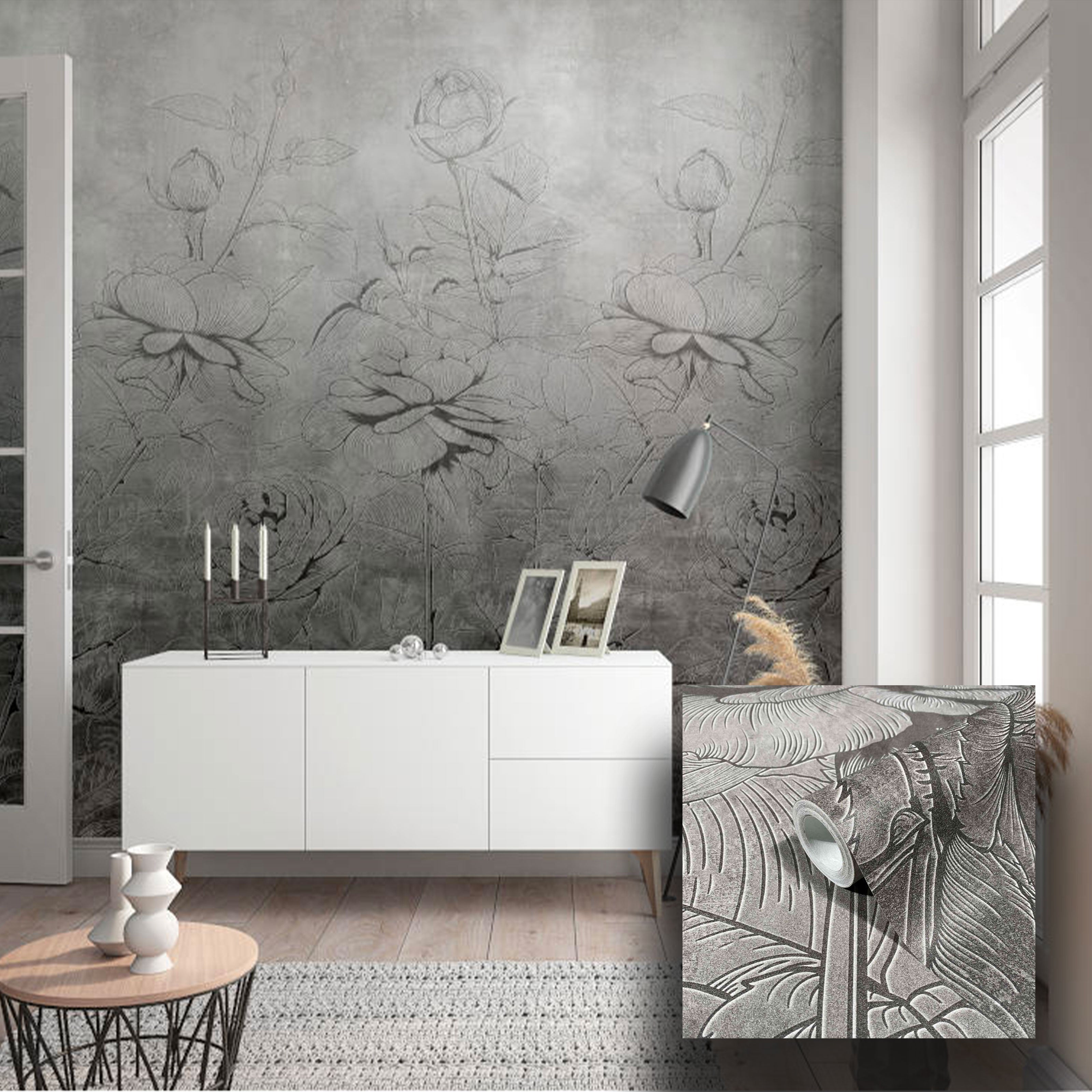 159x270cm Panel de papel pintado TNT de forma continua Voyager FLOWERBW ...