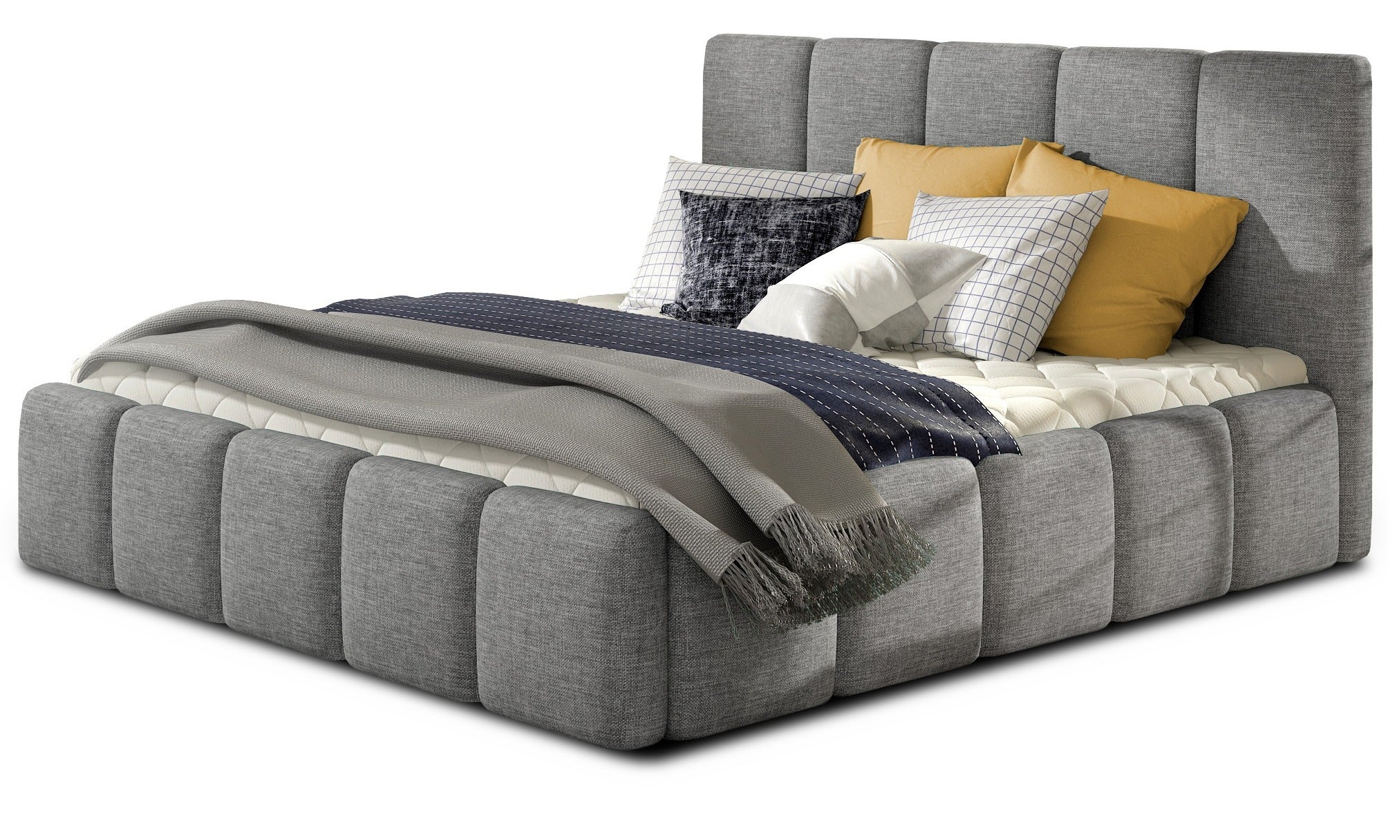 Lit moderne capitonné tissu Vika-Couleur Gris-160x200-Version avec ...