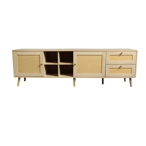 Mueble de TV de madera y ratán - 180 x 40 x 55 cm - 2 puertas de ratán ...