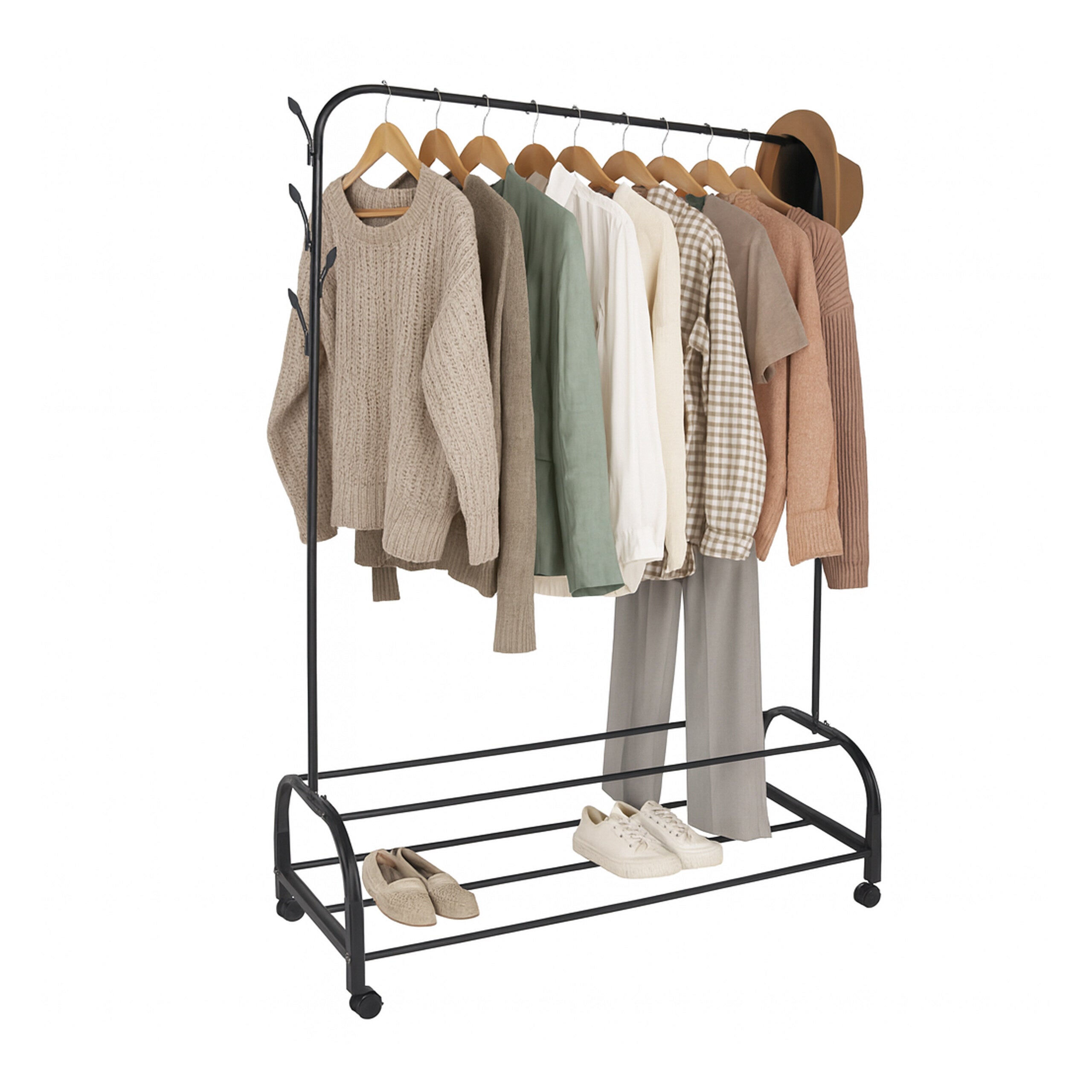 Portemanteau roulant, H x L x P : 160 x 110 x 40 cm, 2 étagères ...