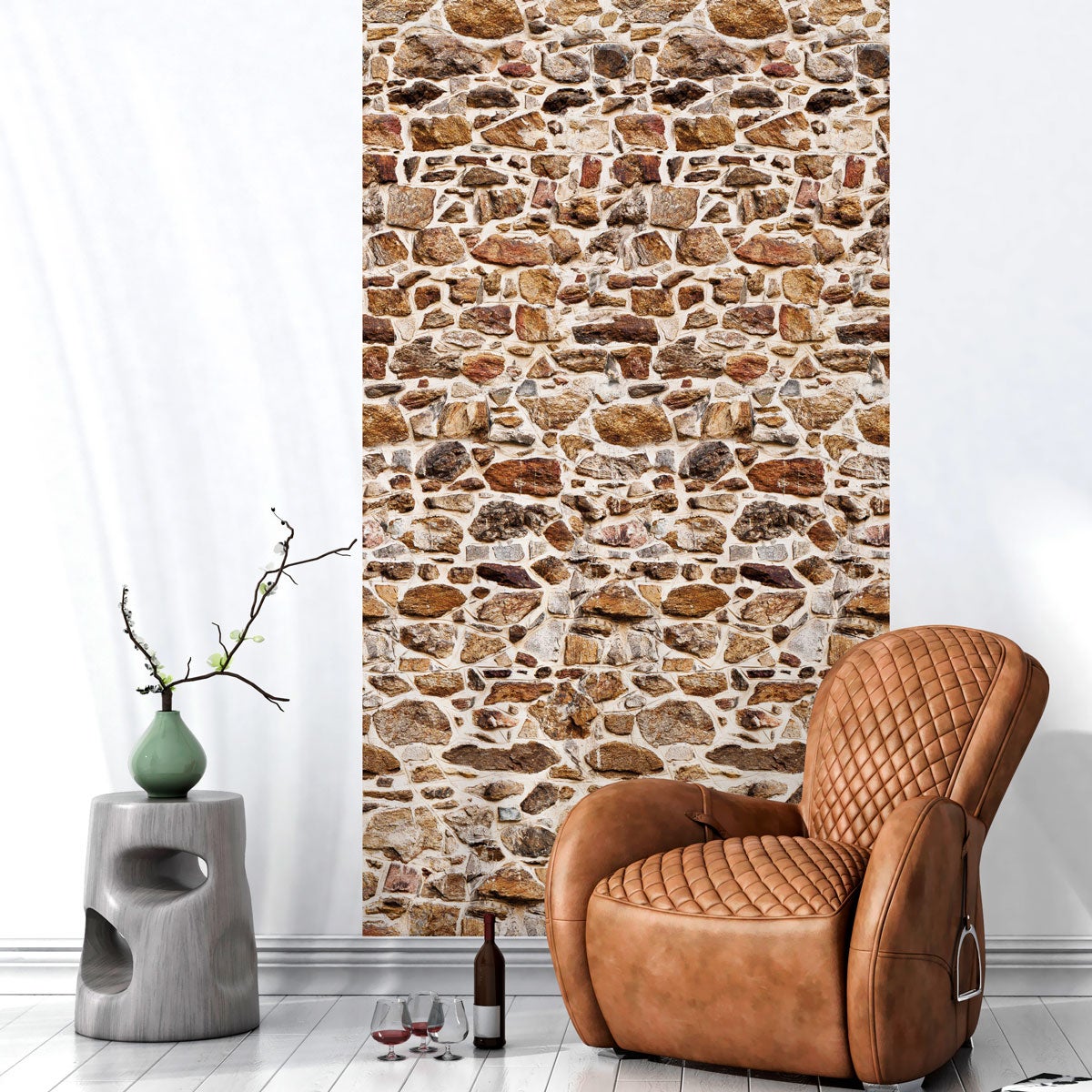 Papier peint intissé pré-encollé - MUR EN PIERRE D'ARDENNE - 1 rouleau ...