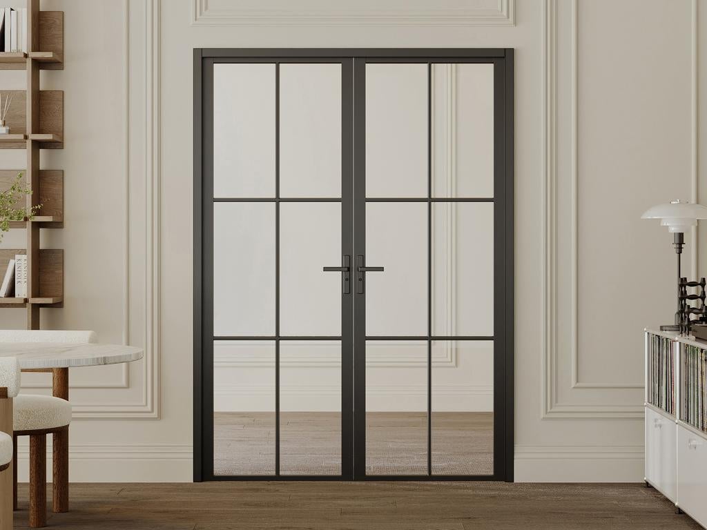 Bloc porte à deux battants en aluminium et verre trempé - 2 x H204 x ...