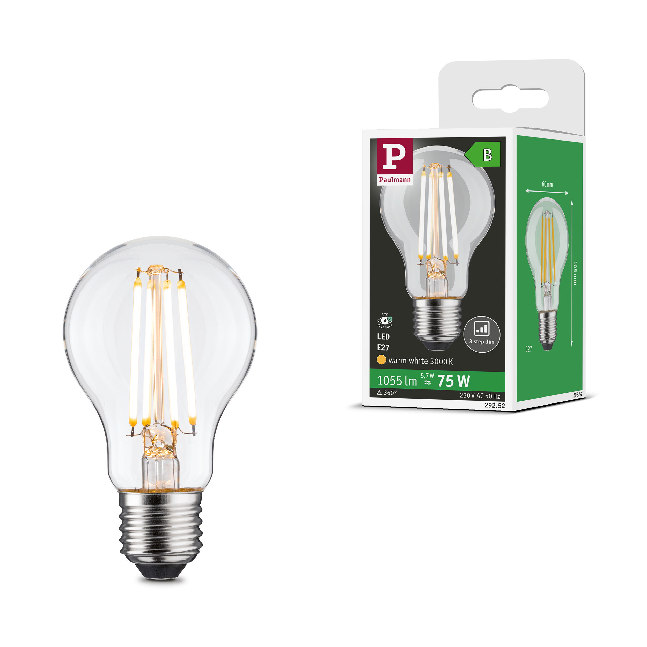 Eco-Line Filament 230 V Ampoule LED E27 Luminaire individuel 1055lm 5,7W 3000K gradable Clair ...