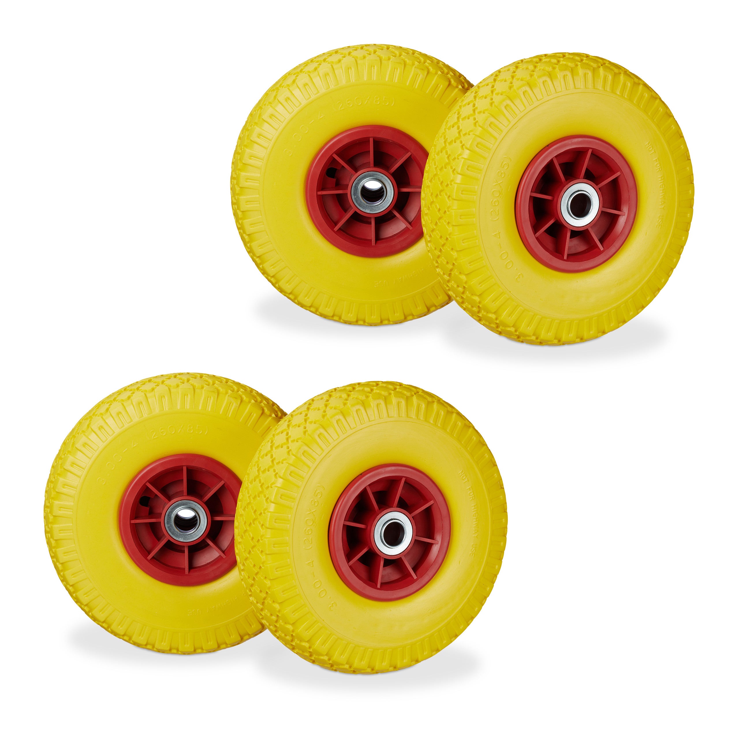 Roue de diable, 4x roue de brouette caoutchouc, 3.00-4", 260 x 85 mm ...