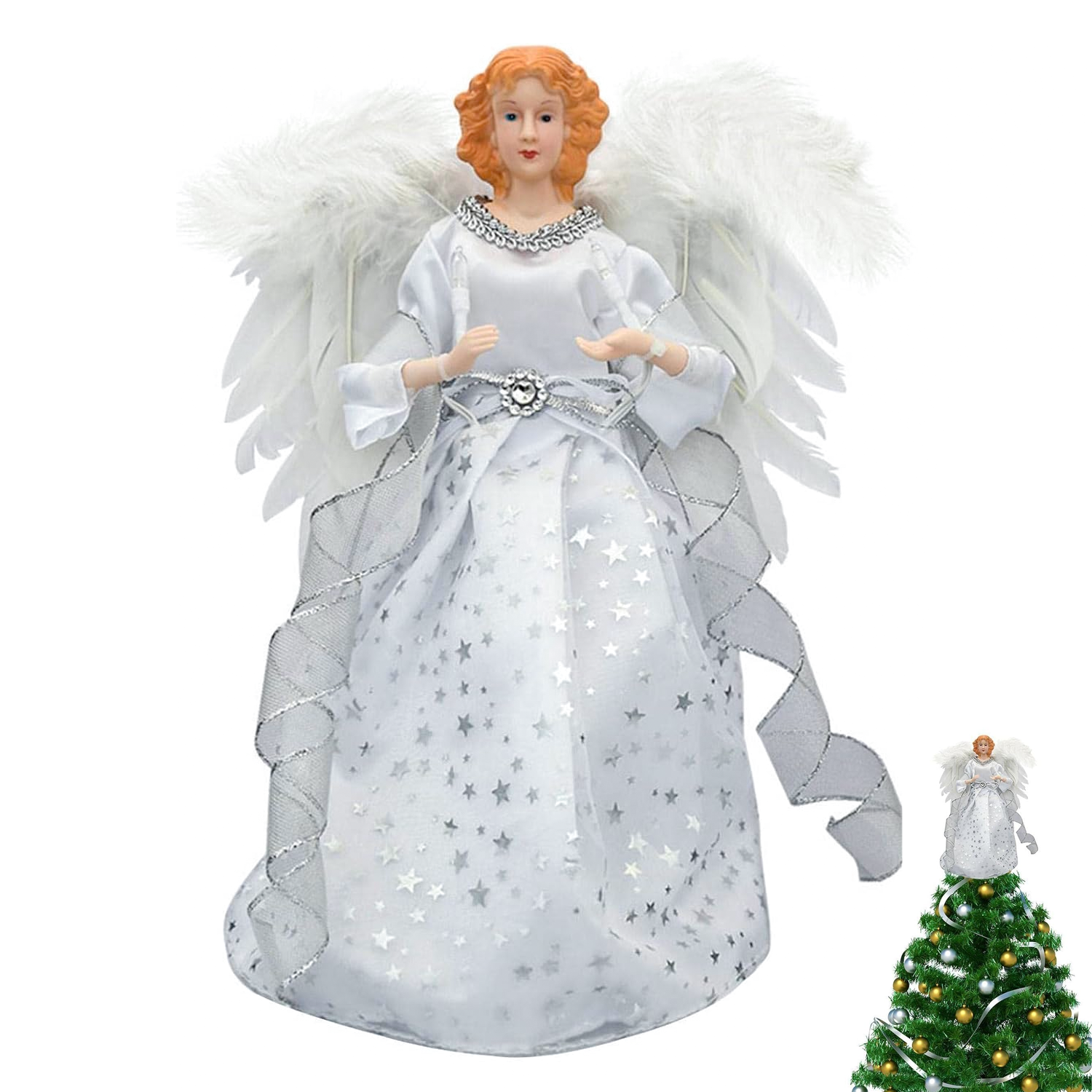 Puntale per albero di Natale a forma di angelo con luci a LED ...
