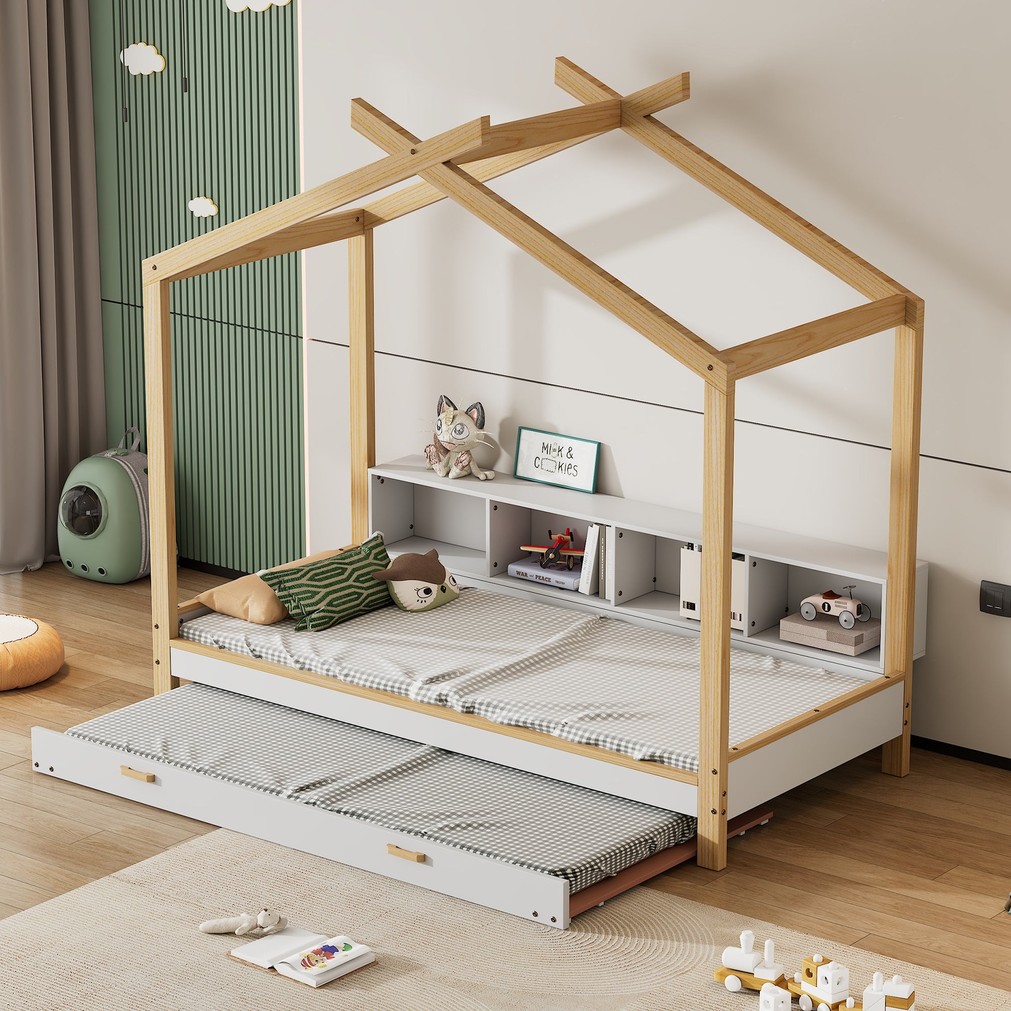 Lit cabane enfant Lit simple 90 x 200 cm avec lit gigogne 90 x 190 cm ...