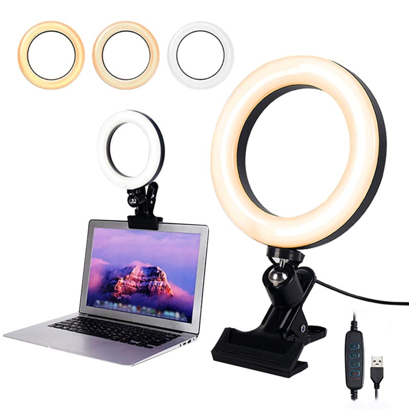 Anneau lumineux LED 8 pouces, 3 couleurs, 10 niveaux luminosité, angle ...