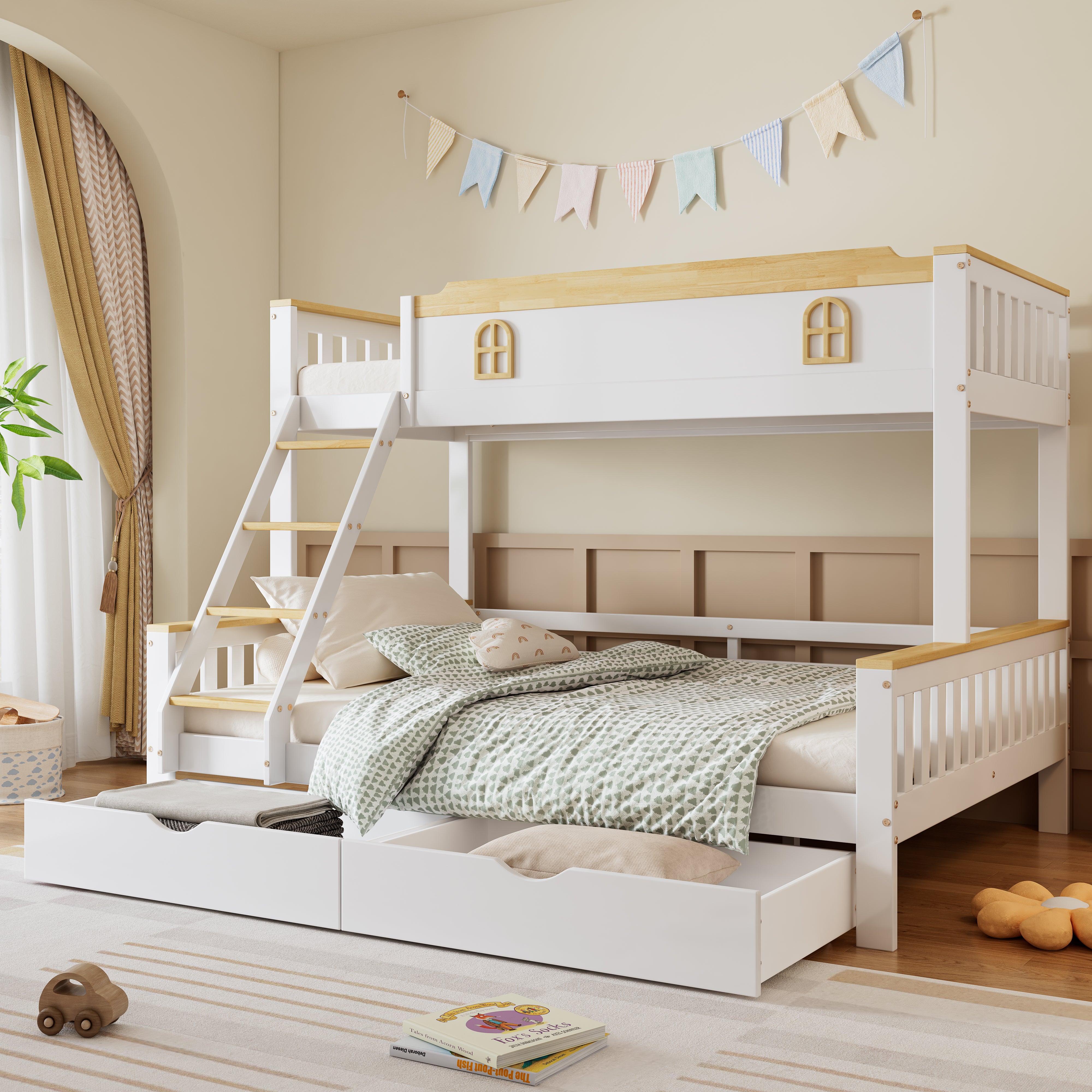 Lit superposé 2 places Lit enfant 90 x 200 cm et 140 x 200 cm avec ...