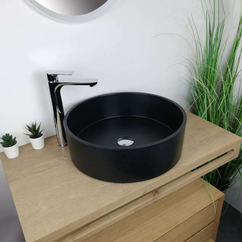 Vasque Poser Noir 90 Cm En Pierre De Synth Se Amelya Va Gc 013n