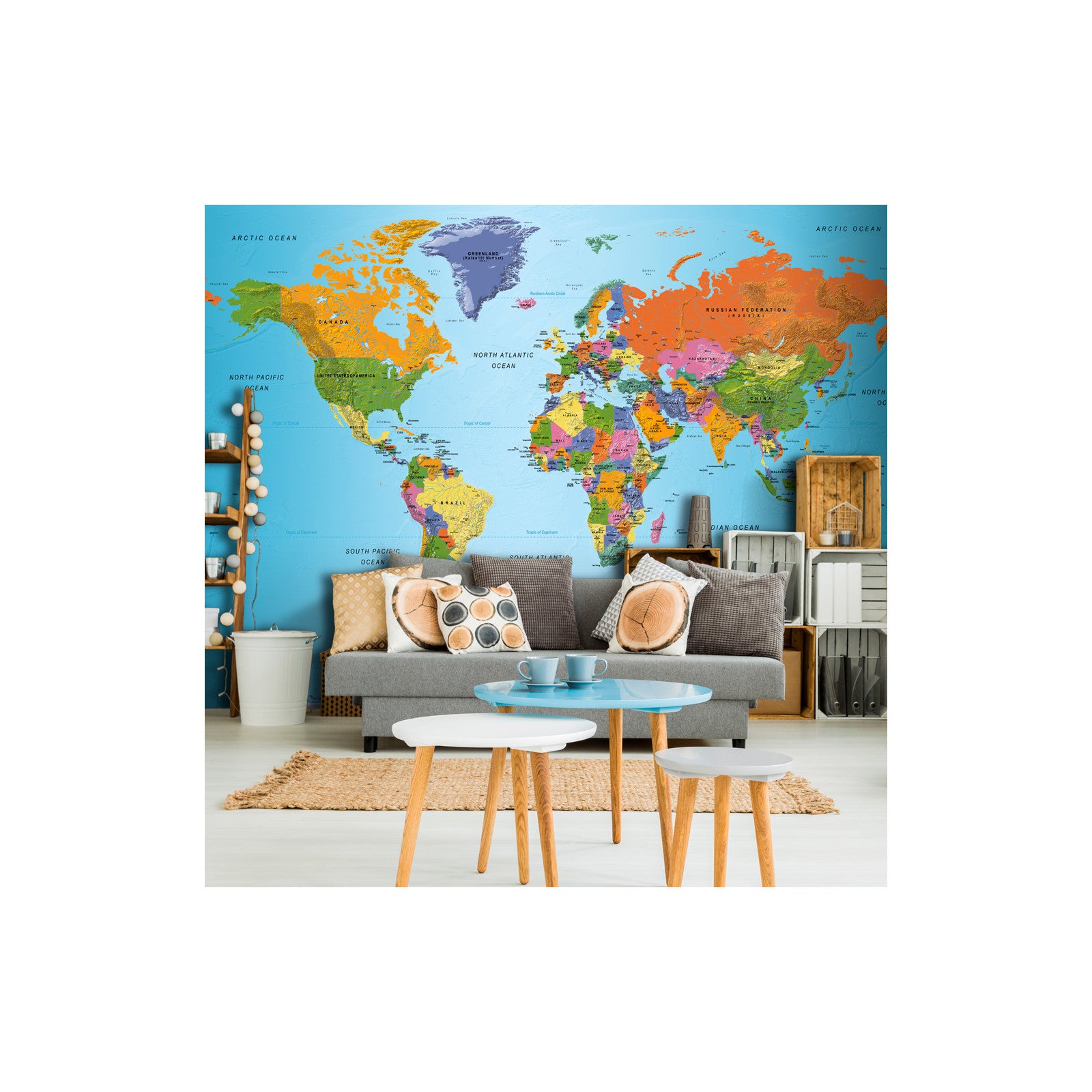 Papier peint World Map: Colourful Geography - 200 x 140 cm | Leroy Merlin