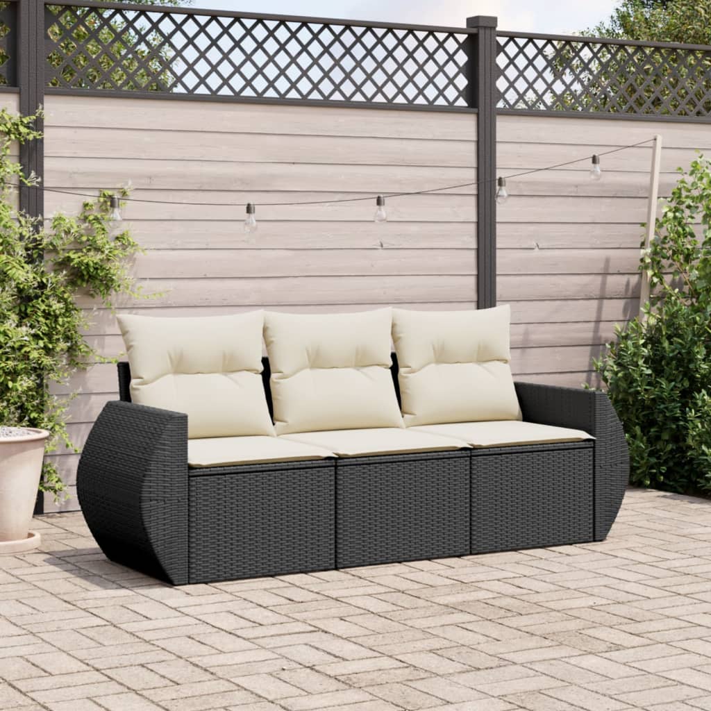 Set Divani da Giardino 3 pz con Cuscini in Polyrattan Nero | Leroy Merlin