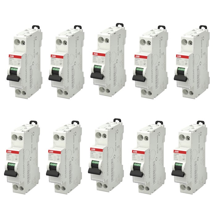 Disjoncteur modulaire ABB, lot de 10, 16A, 4,5 kA, 1P+N, manette grise ...