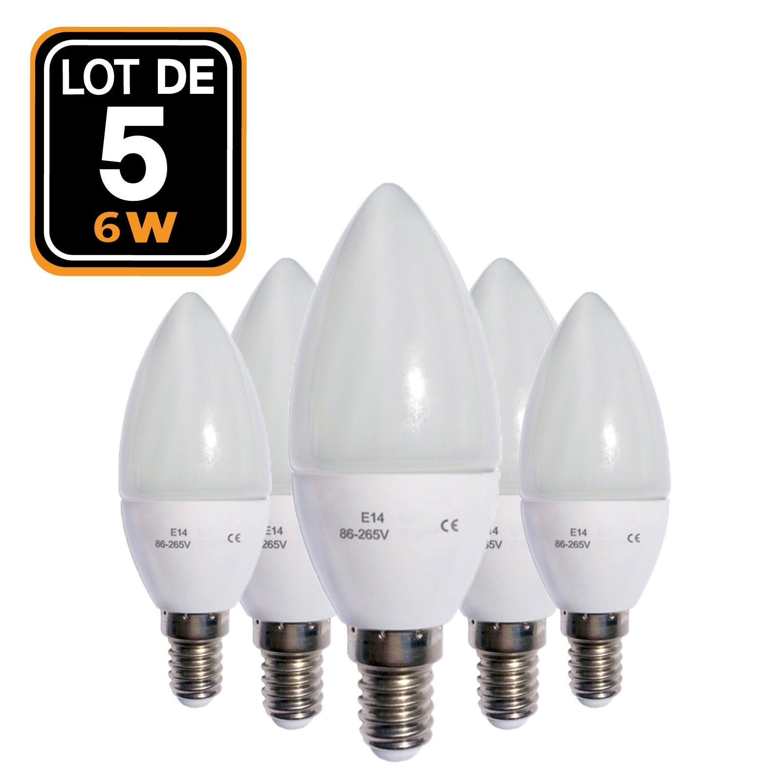 Conjunto de 5 LED llama E14 6W 220V 3000 k | Leroy Merlin