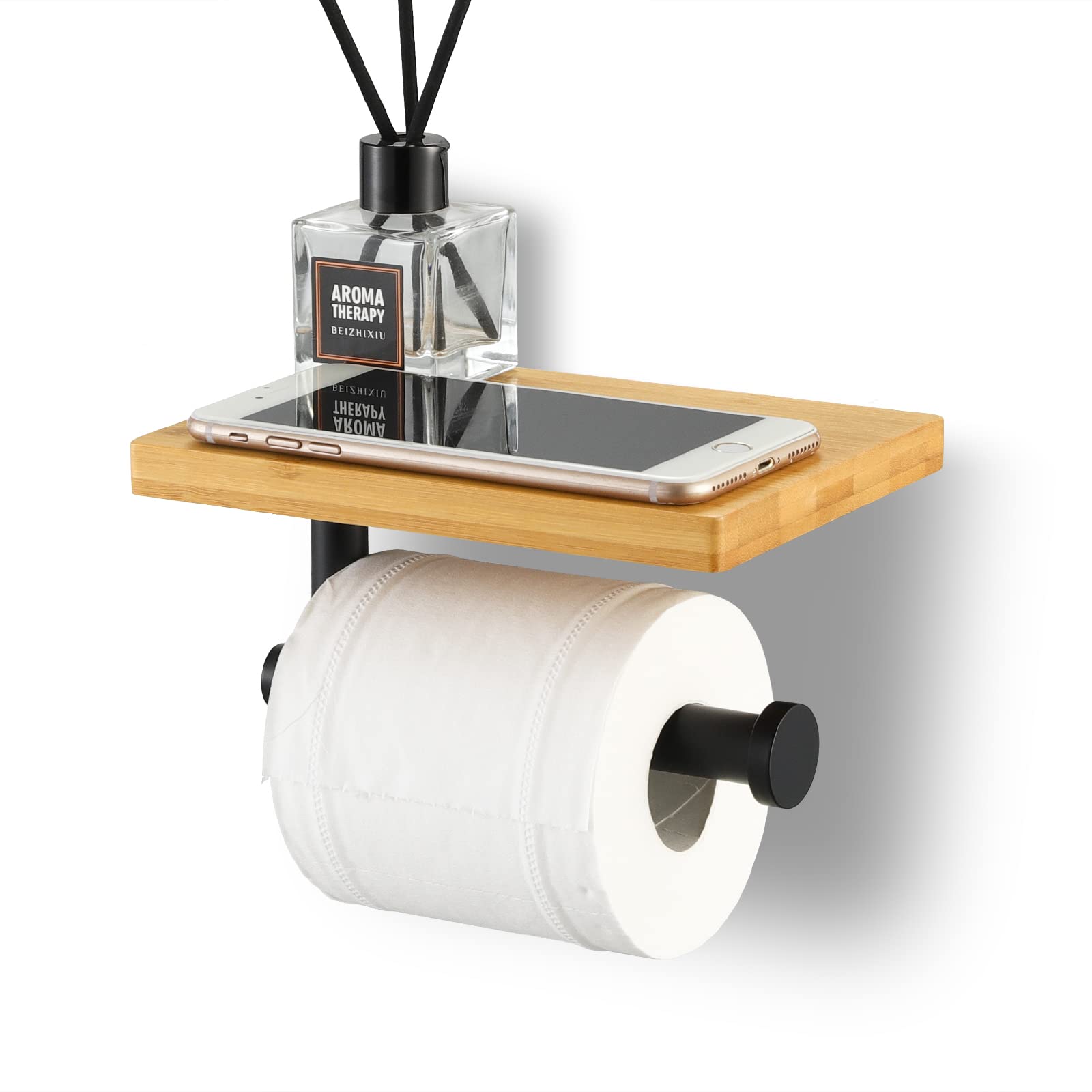 Porte Papier Toilette avec Etagère Bambou Salle de Bain Porte Rouleau ...