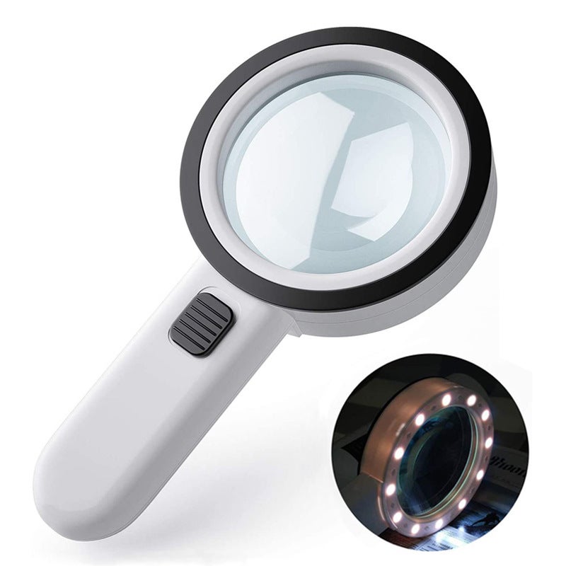 Loupe de lecture portable 30X, 85mm Loupe Grossissante avec 12 Lumière ...