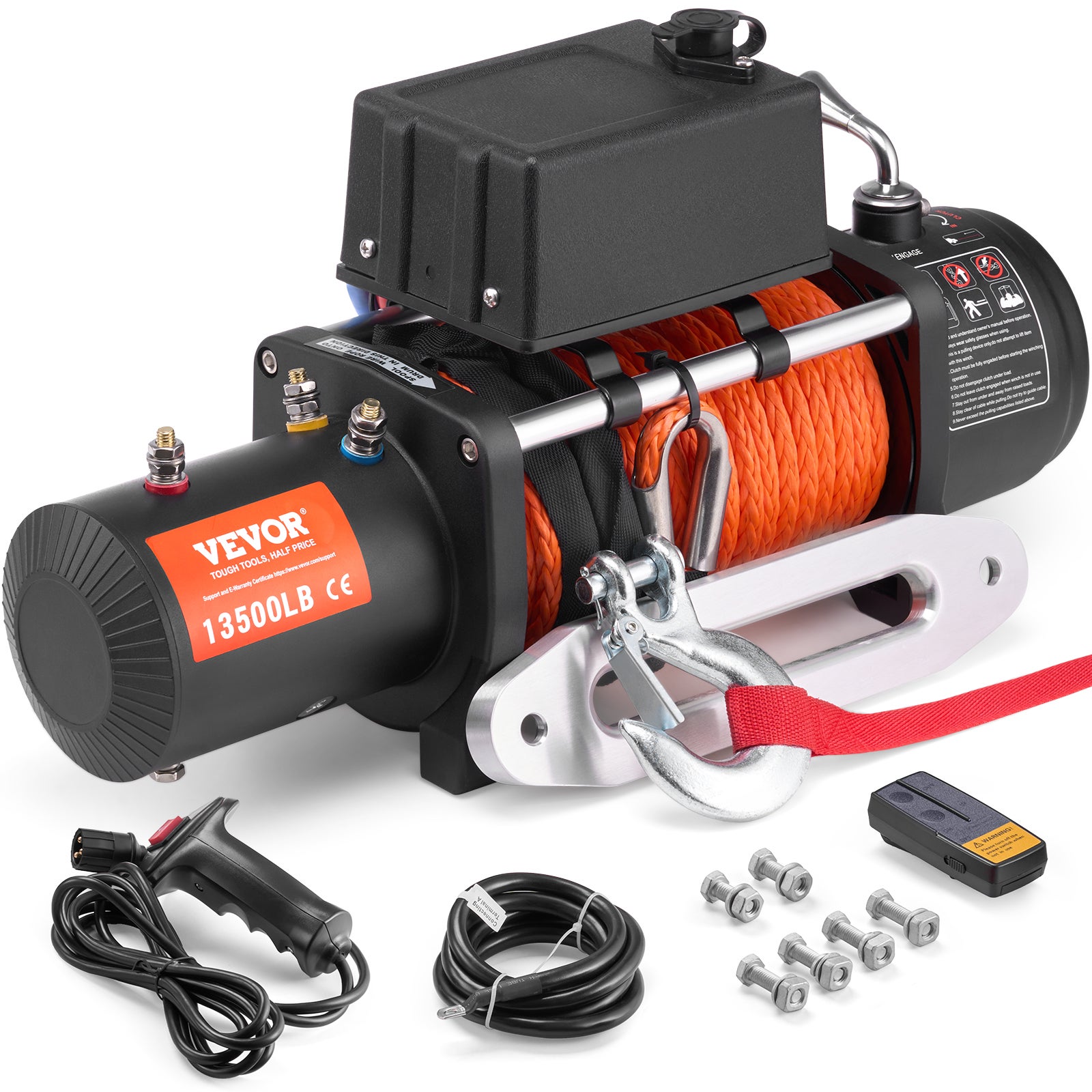 Treuil Électrique VEVOR 6100 kg 12 V, Corde Synthétique Φ9,5 mm x 24 m ...