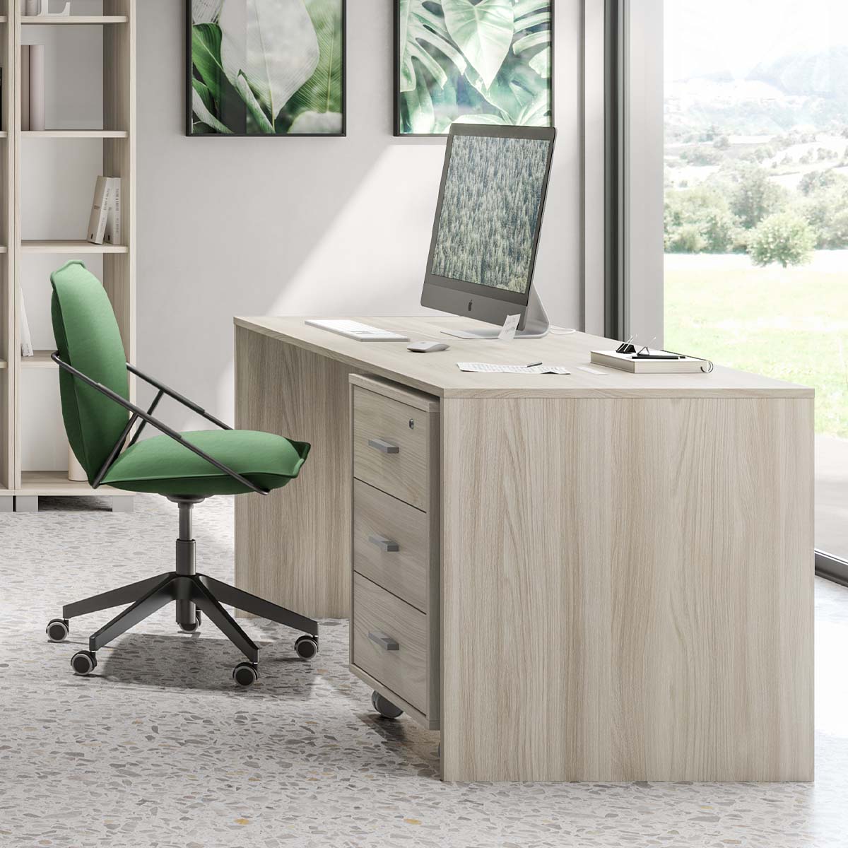 Scrivania ufficio con pannello frontale h 73 cm colore Olmo Chiaro ...