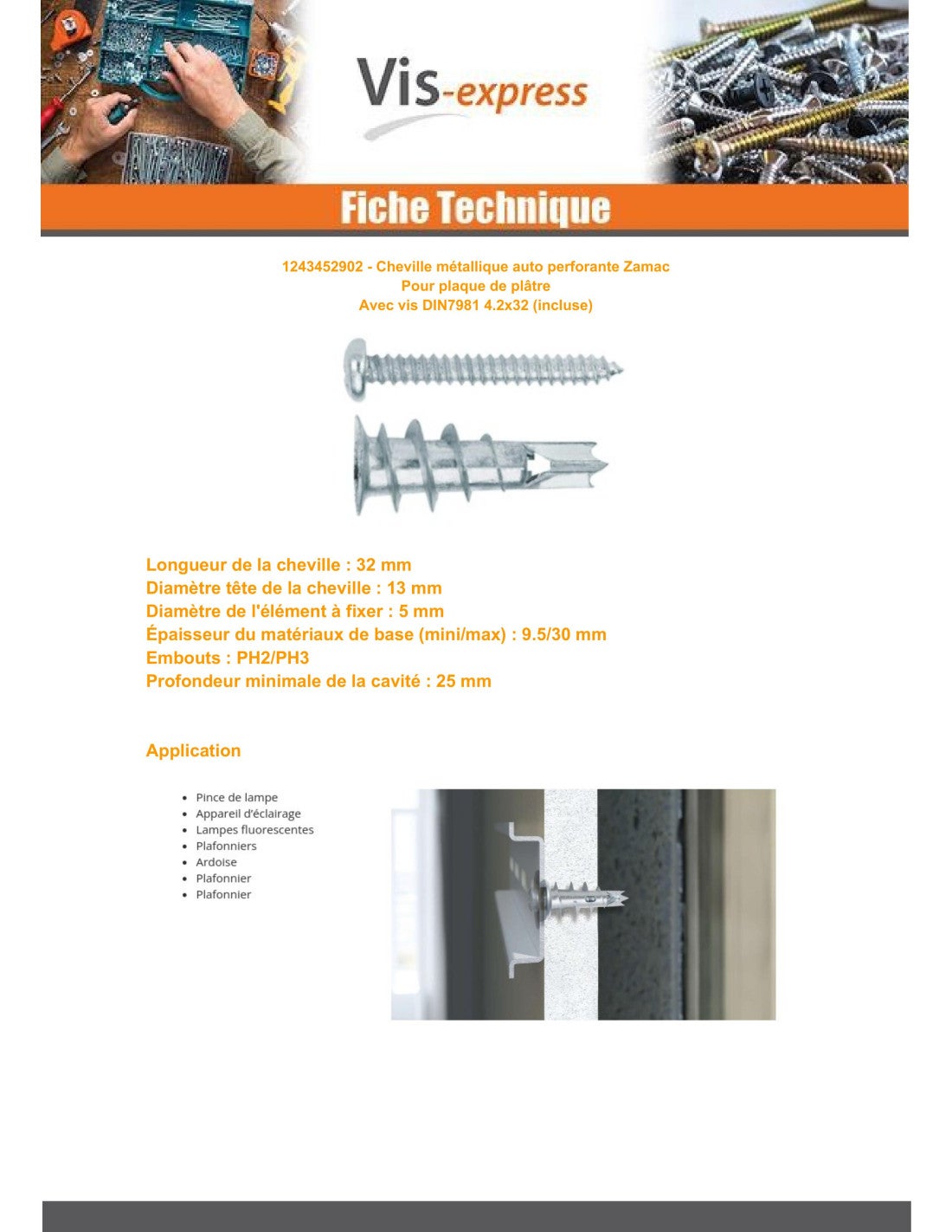 Cheville METAL Vis autoperceuse Zamak 12X32 Avec Vis-1 pièce | Leroy Merlin