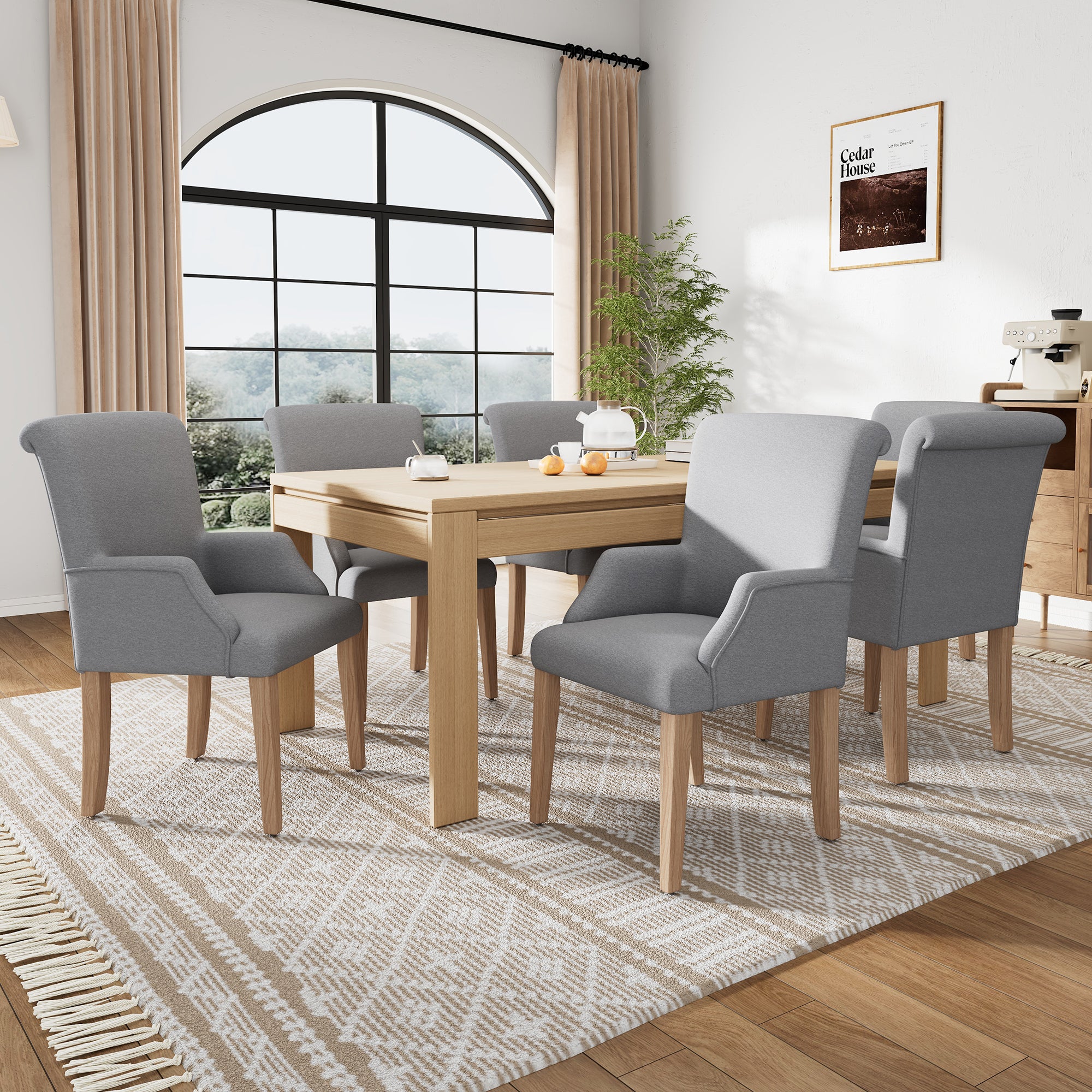 Chaise de Salle à Manger en Lin, Set de 6, Pieds en Bois Massif ...