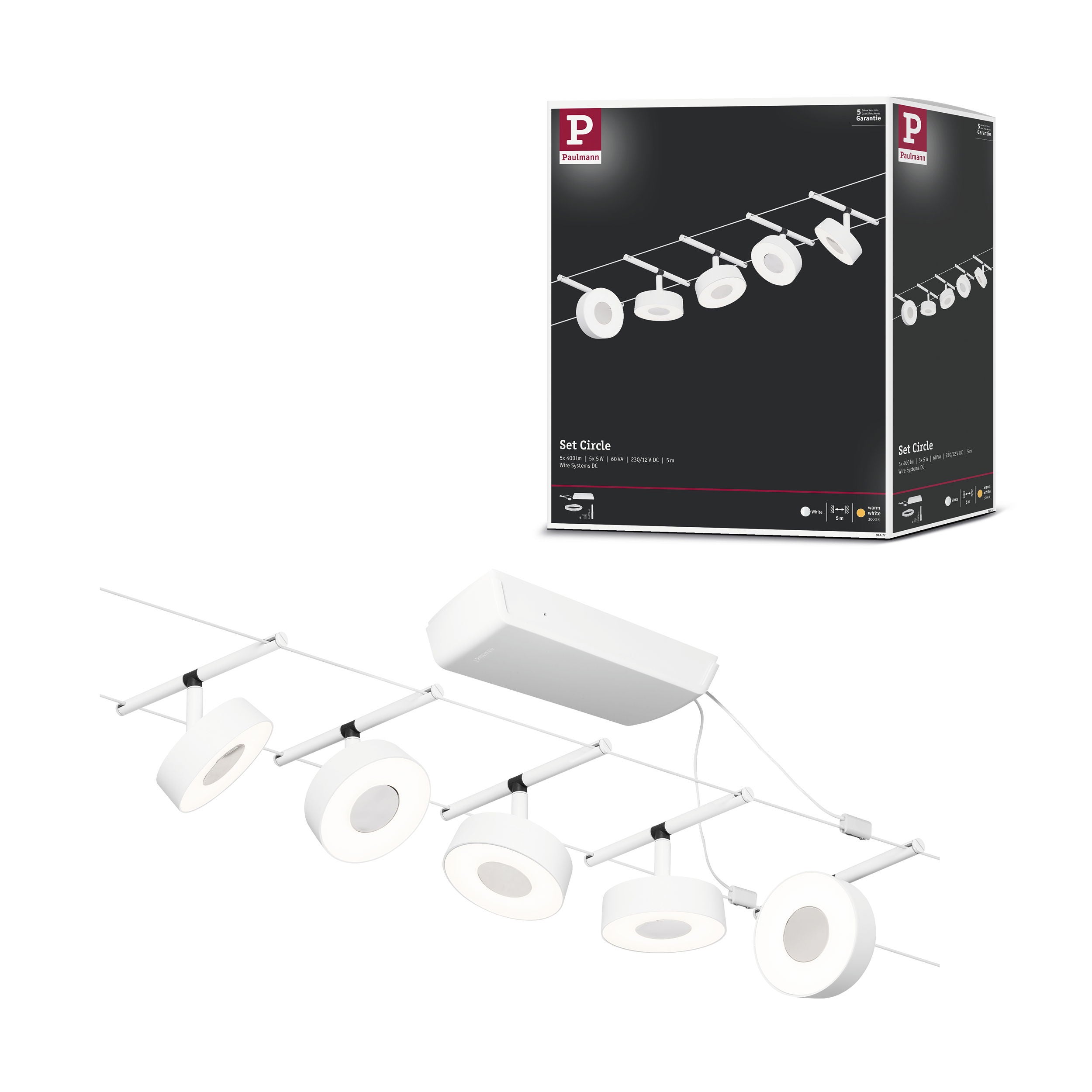 CorDuo Système sur câbles LED Circle Kit de base 5x180lm 5x5W 3000K 230 ...