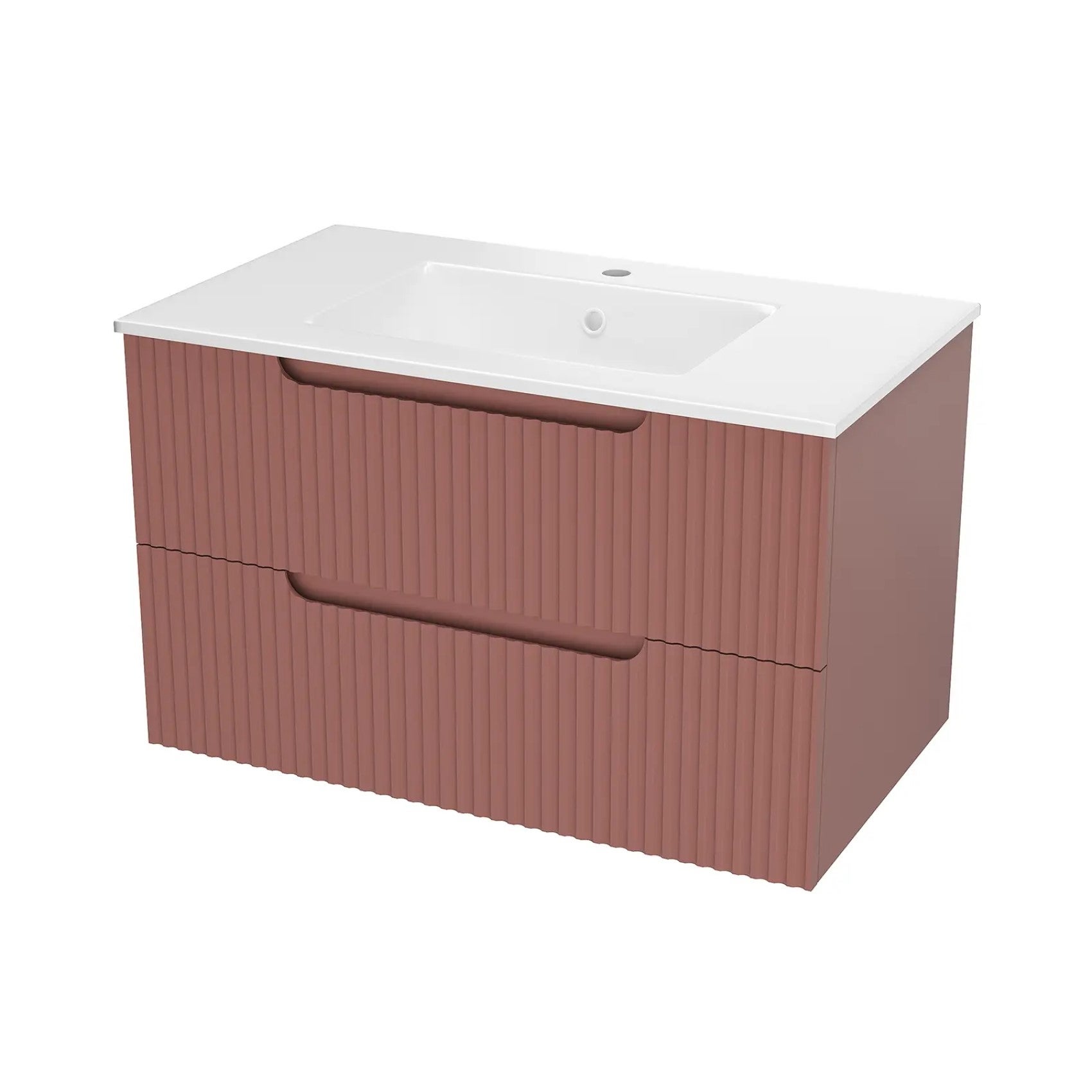 Meuble de Salle de Bains LEON 80cm Terracotta - 2 Tiroirs en MDF ...