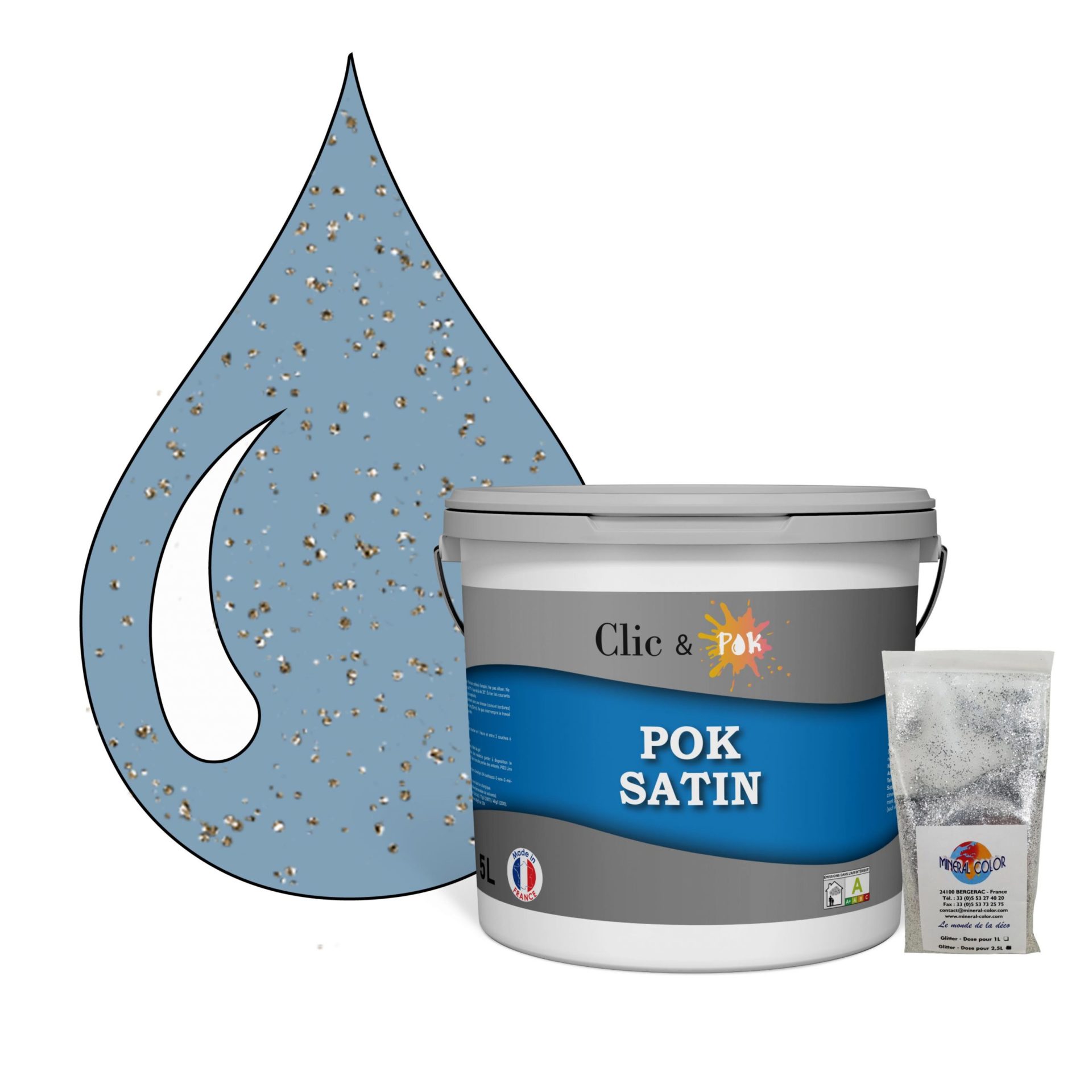Peinture pailletée pour murs intérieurs - POK PAILLETTE 5L - Bleu d ...