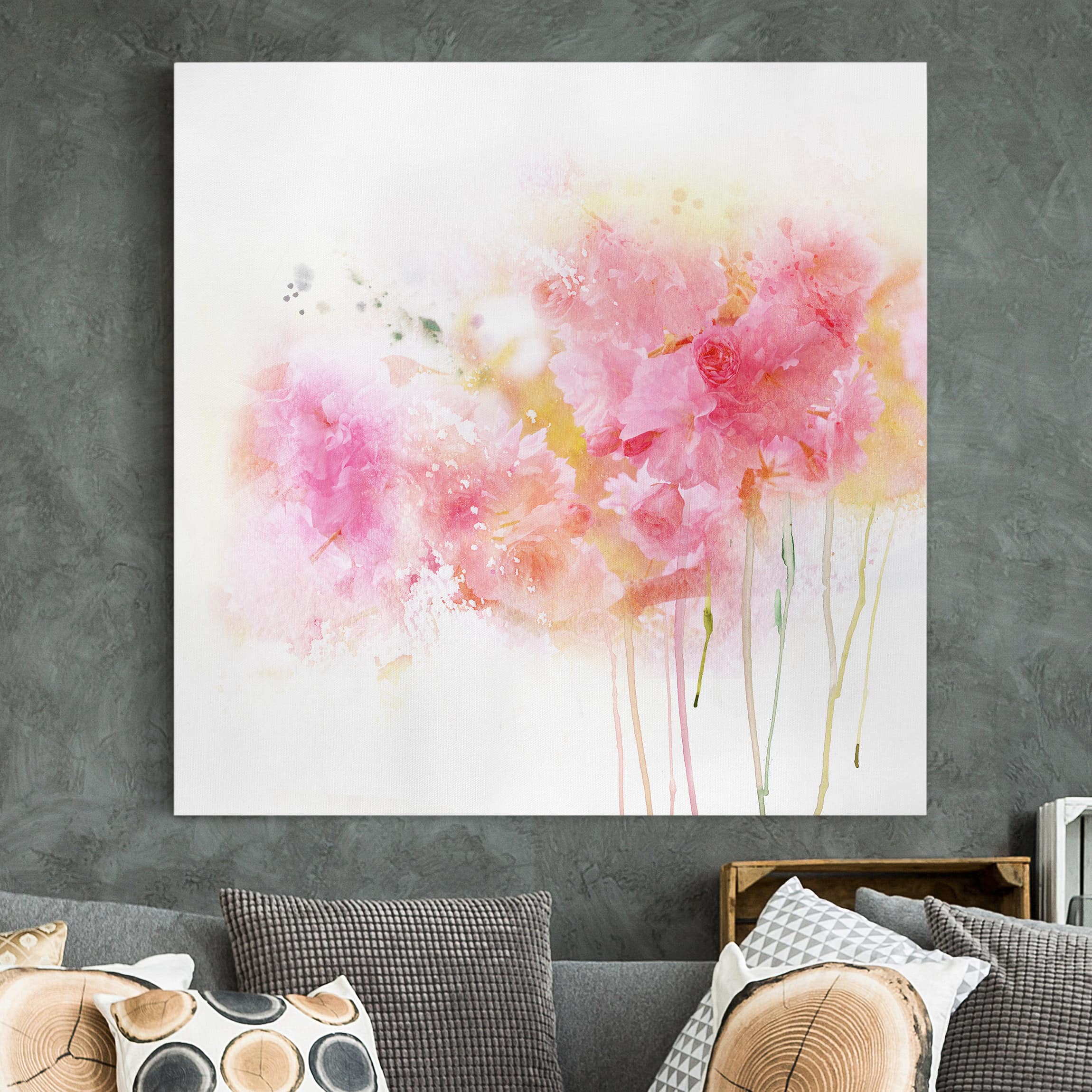 Impression sur toile tableau sur toile châssis rose botanique fleur ...