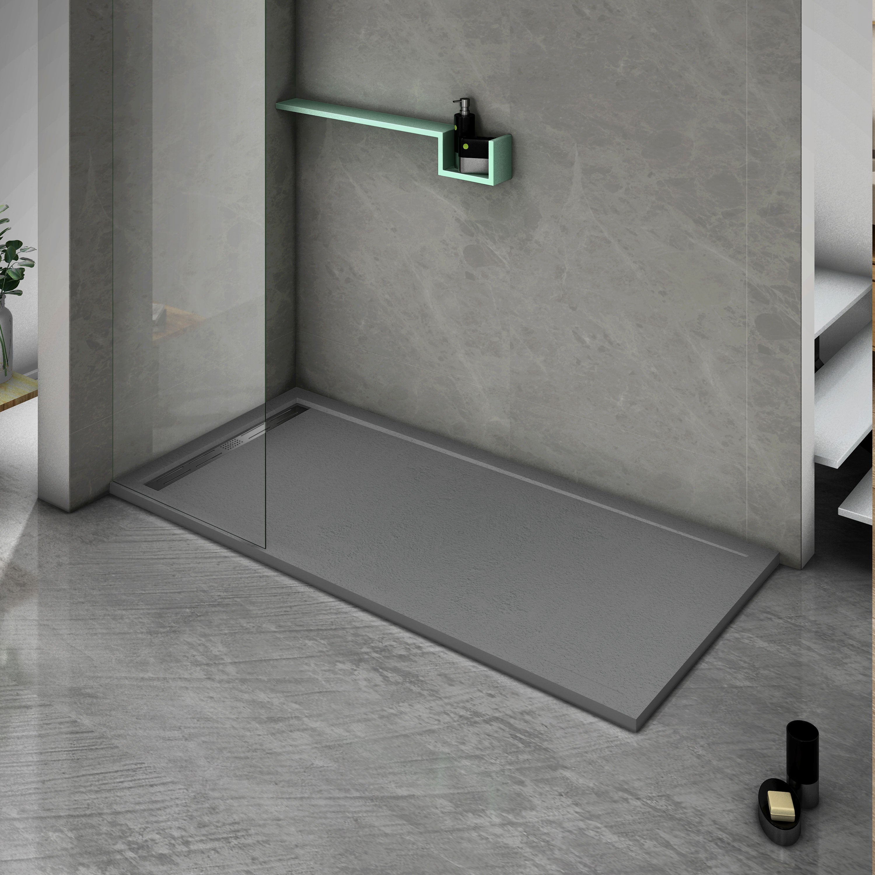 Bac à douche gris 80x120 à clôture en résine et 60% charge minérale ...