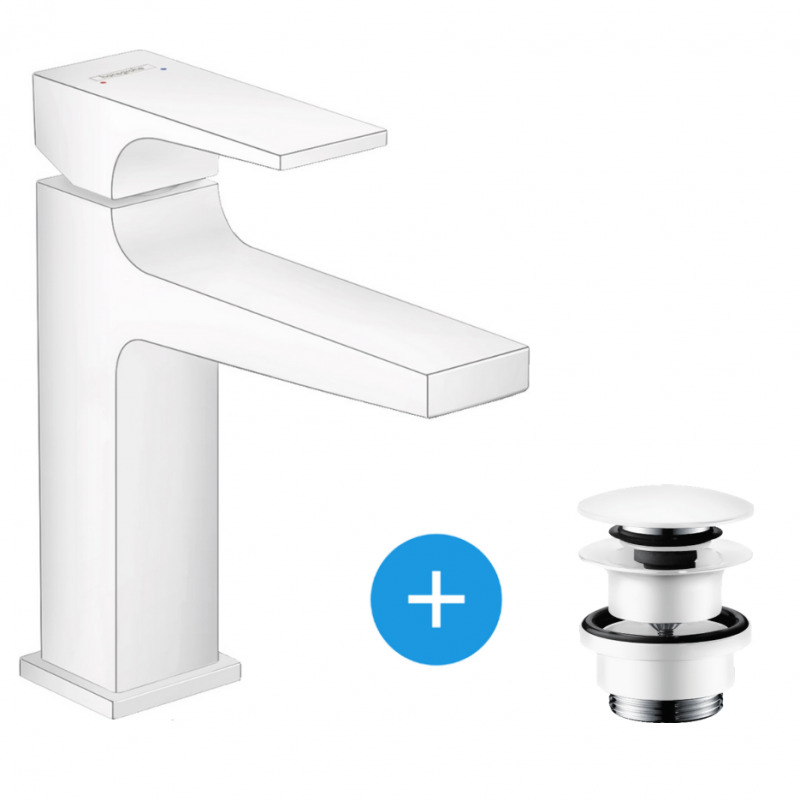 Hansgrohe Metropol Mezclador de lavabo 110, Desagüe Push-Open, Blanco ...