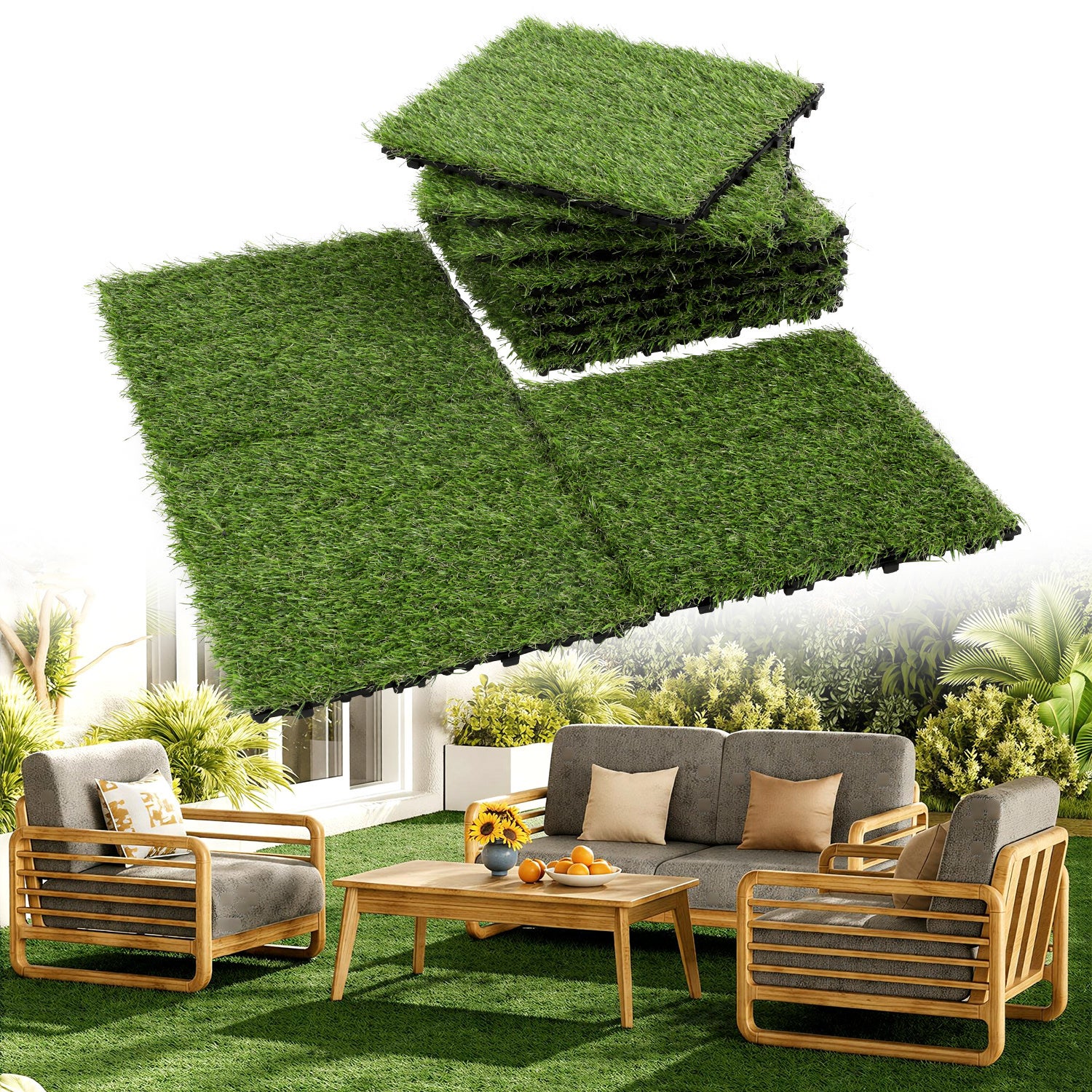 Dalles de terrasse gazon synthétique lot de 11 pièces 30x30cm 1m² avec ...
