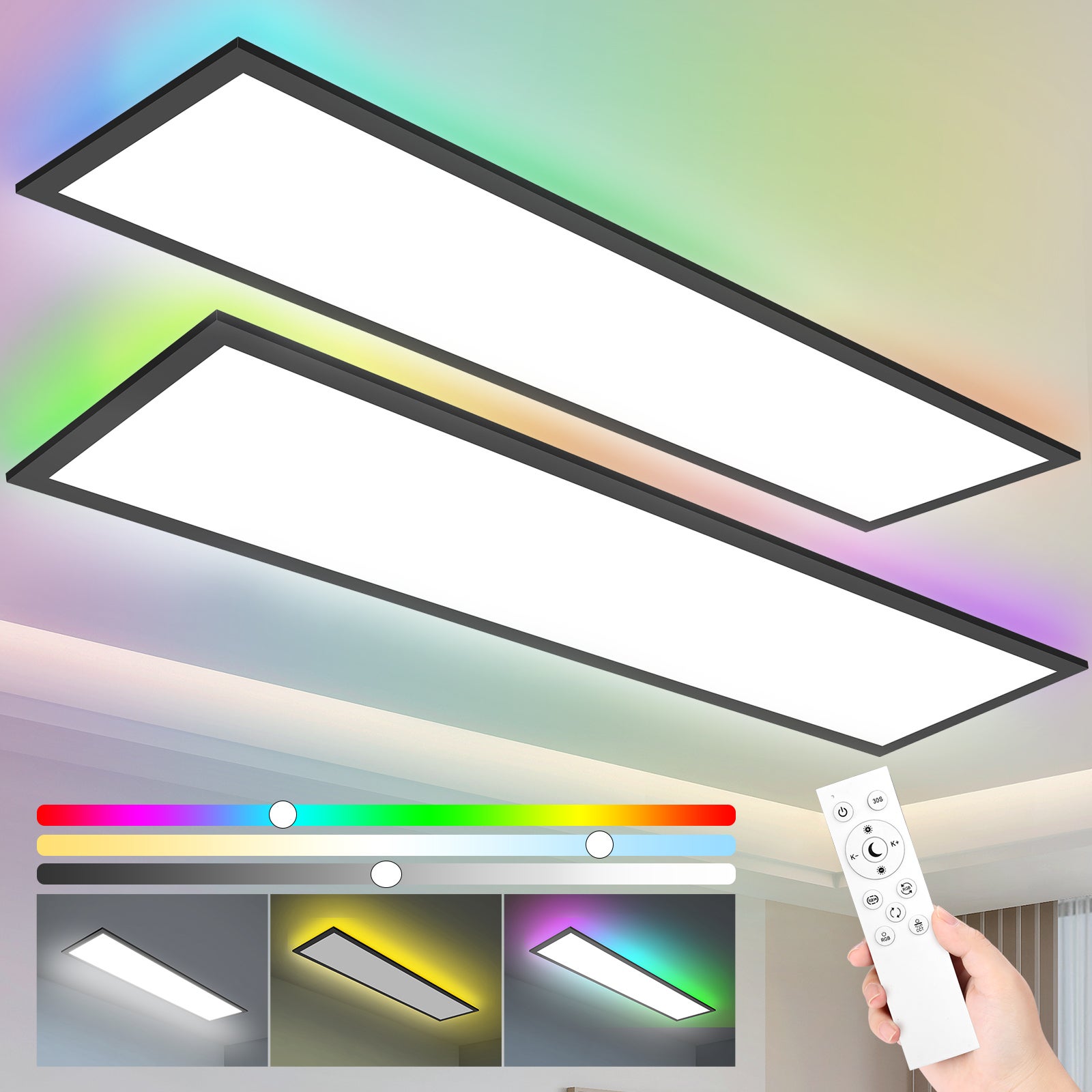 LOVHAUS 2 PCS Panel LED Regulable Con Control Remoto 100x25cm, Interior ...