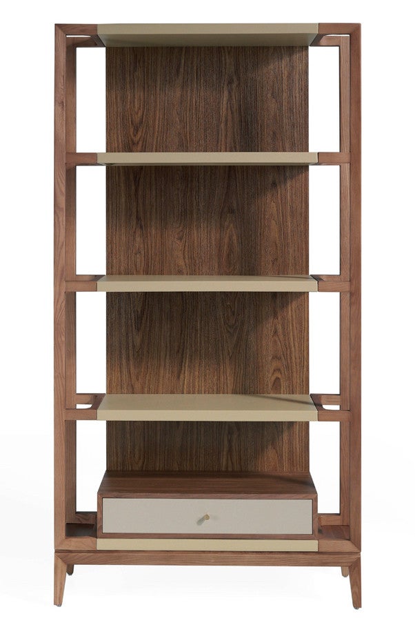 Estante de 4 niveles y 1 cajón en nogal y madera lacada Muza-Color Duna ...