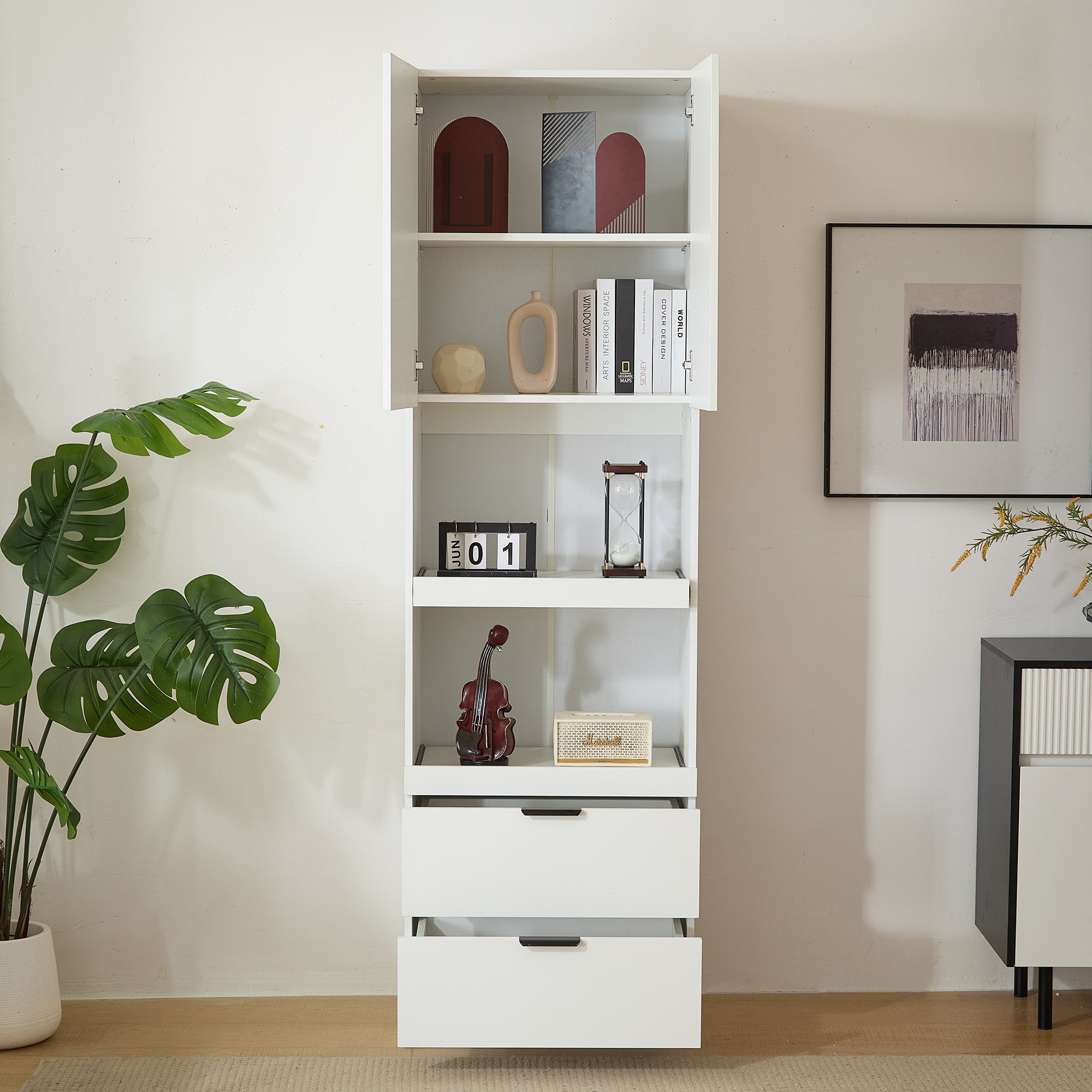 Buffet de cuisine 59.5x45x200cm - 2 portes et 2 tiroirs - Blanc | Leroy ...