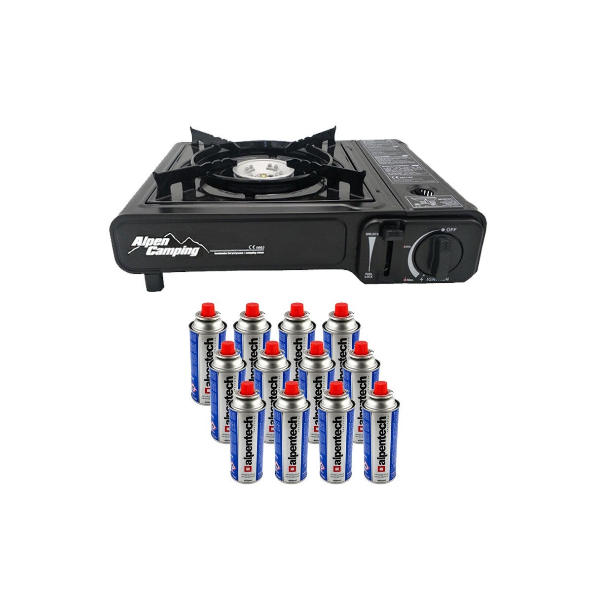 Réchaud gaz piezo ALPENTECH 2200W Piezo + 12 Cartouches Gaz 227gr ...
