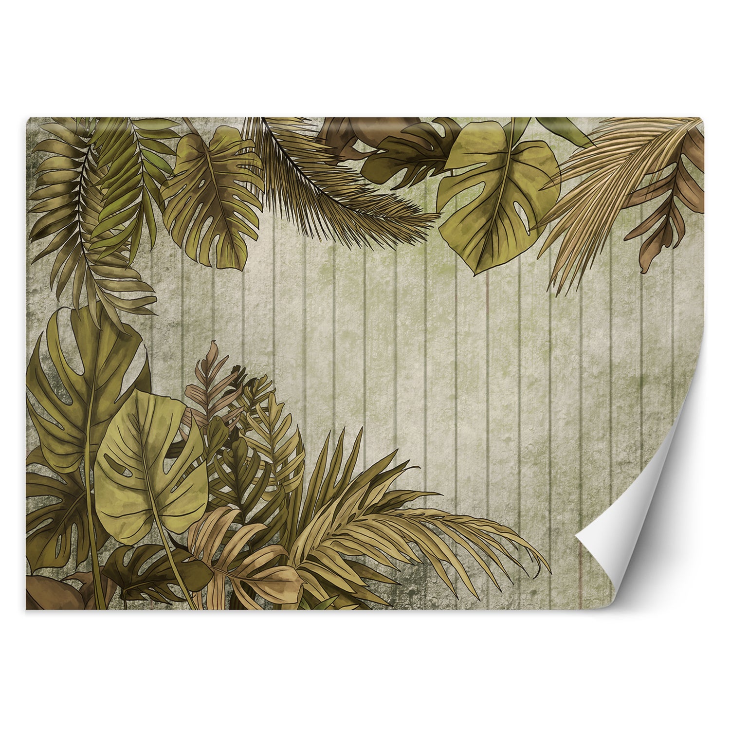 Papier peint, Feuilles tropicales sur fond de planche 250x175 | Leroy ...