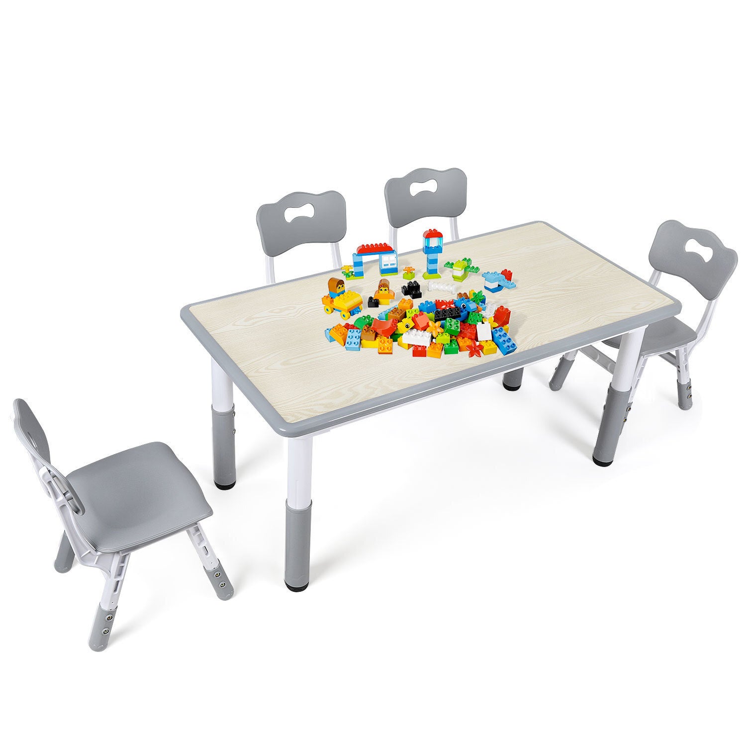 Table Enfant avec 4 Chaises réglables hauteur ajustable 120x60cm bois ...